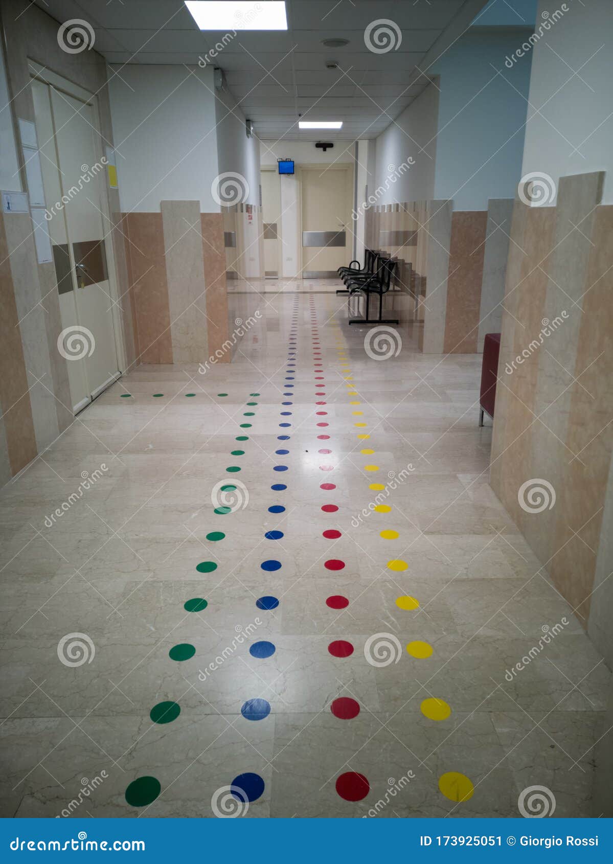 Hospital Corridor with Coloured Pathways on the Floor Stock Image ...