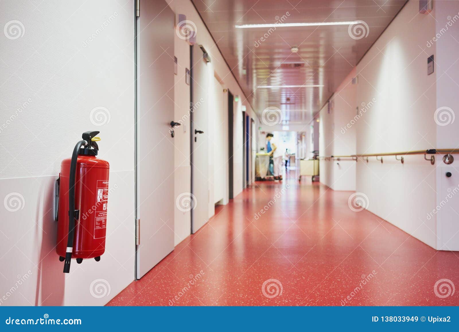 Hospital with Corridor and Fire Extinguisher without Persons Stock ...