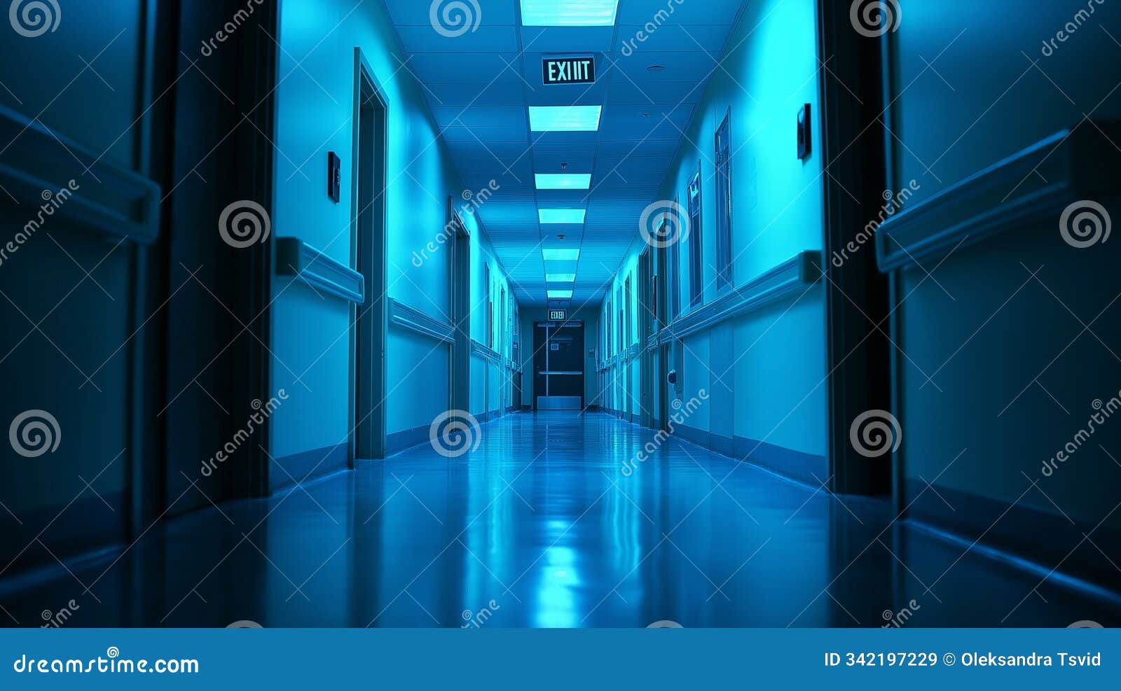 Hospital Corridor at Night, with Dimmed Lighting and the Soft Glow of ...