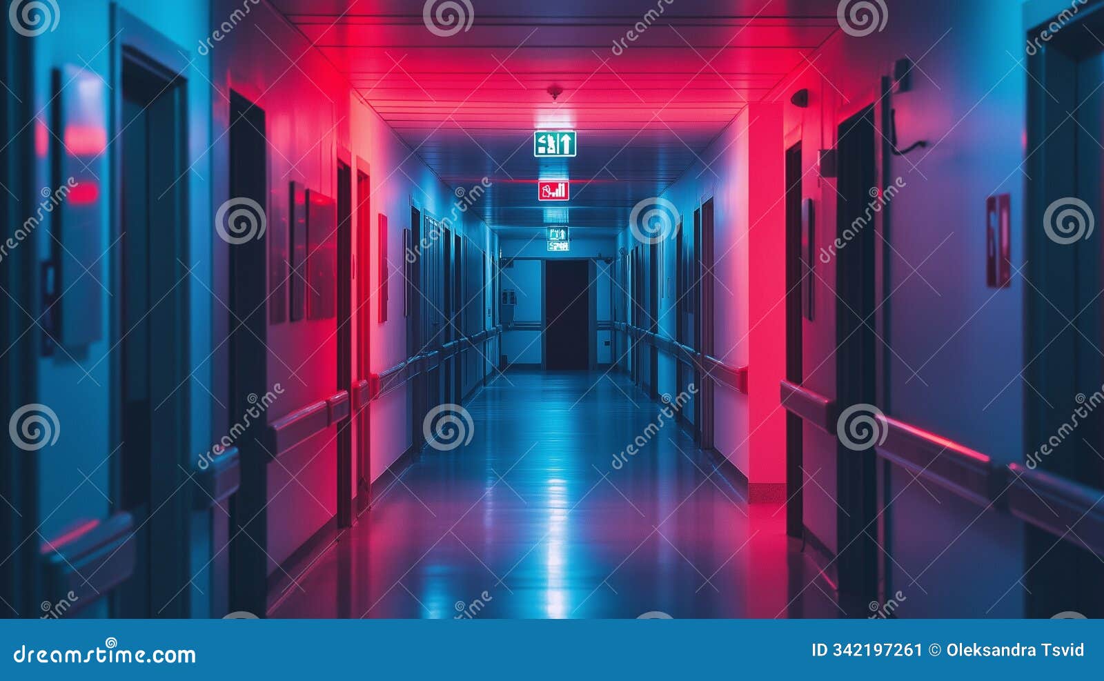 Hospital Corridor at Night, with Dimmed Lighting and the Soft Glow of ...