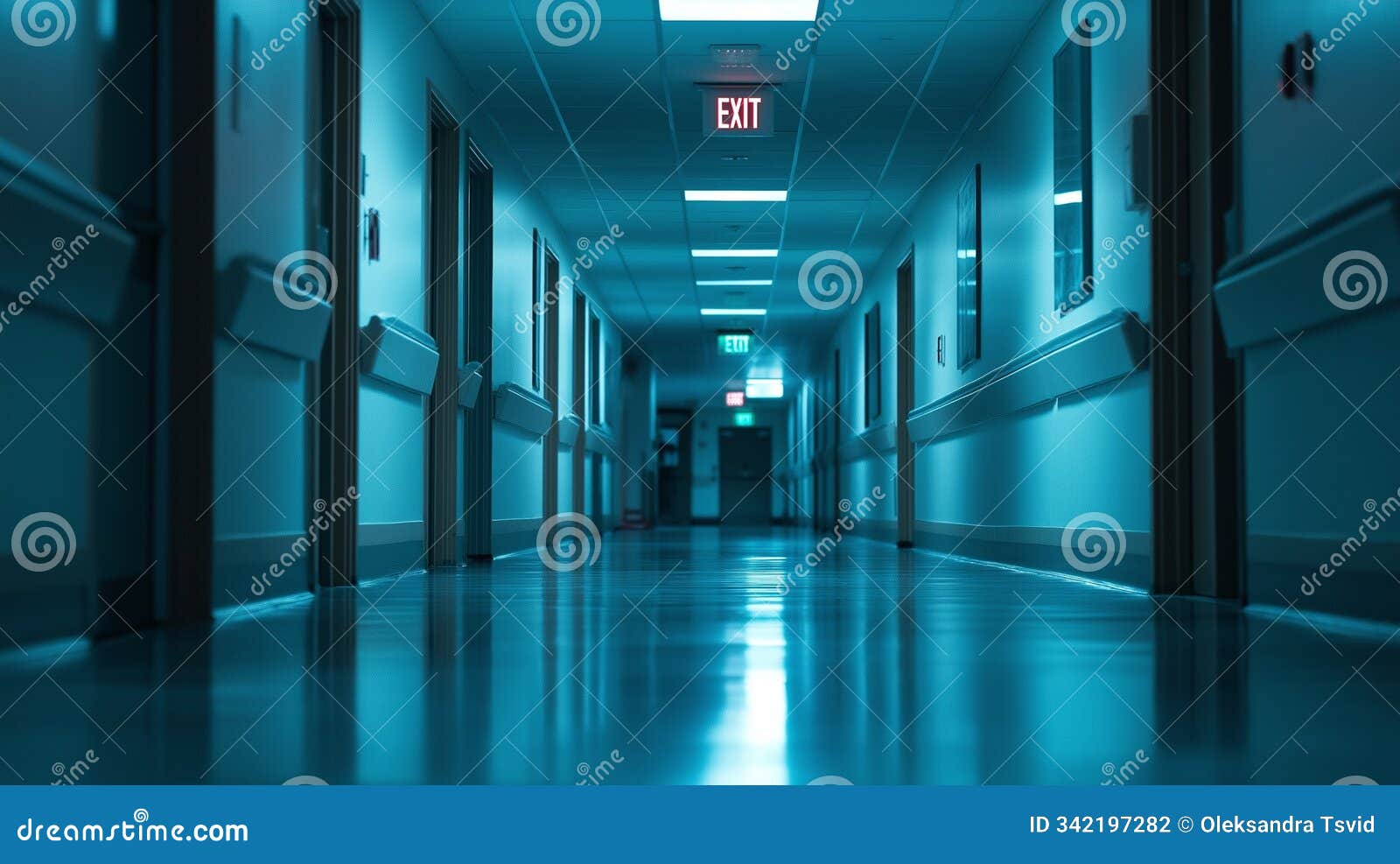 Hospital Corridor at Night, with Dimmed Lighting and the Soft Glow of ...