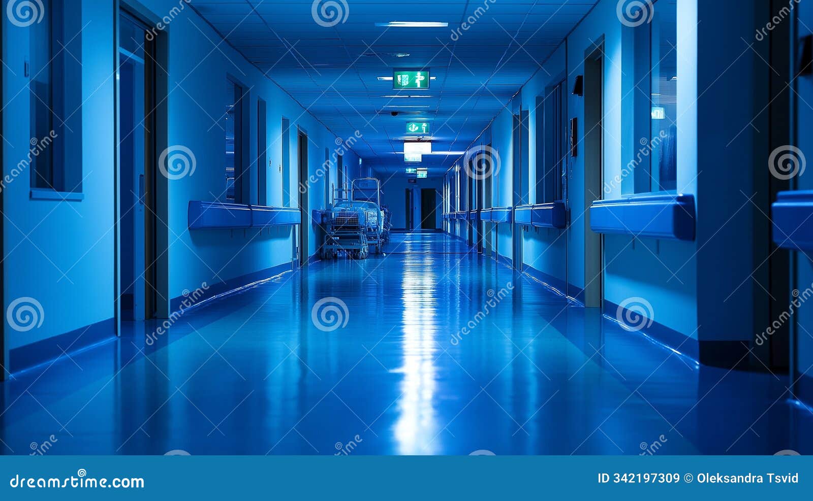 Hospital Corridor at Night, with Dimmed Lighting and the Soft Glow of ...