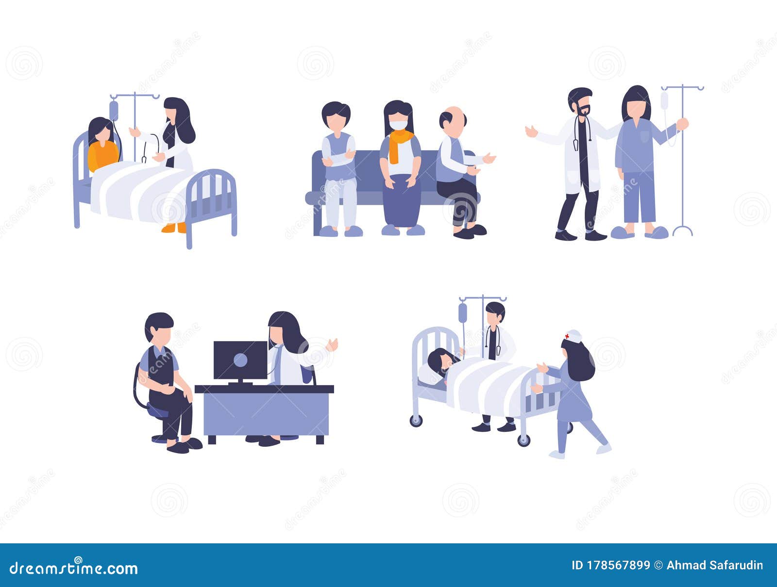 Hospital Doctor With Patient Flat Vector Illustration People Sick