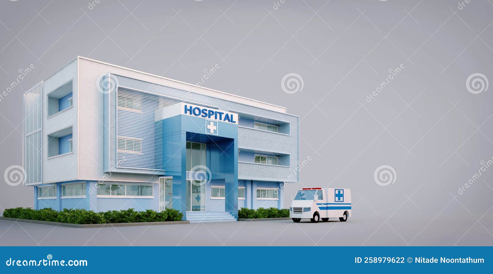 Hospital Exterior Isolated on Background with Ambulance Stock ...