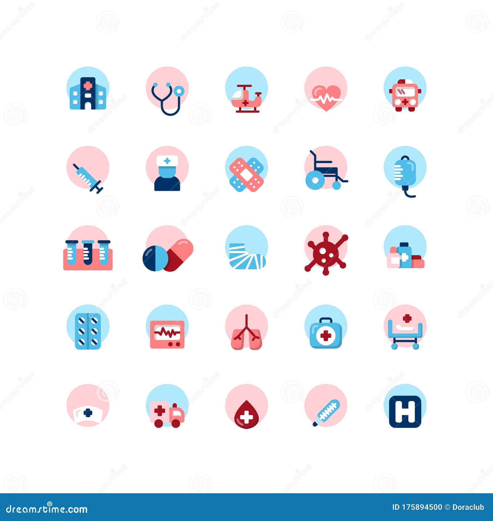 Hospital flat icon set. stock vector. Illustration of emergency - 175894500