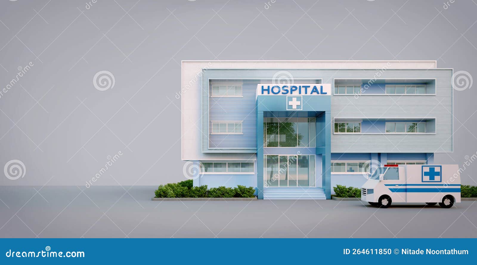 Hospital Front View Exterior Isolated On Background With Ambulance ...