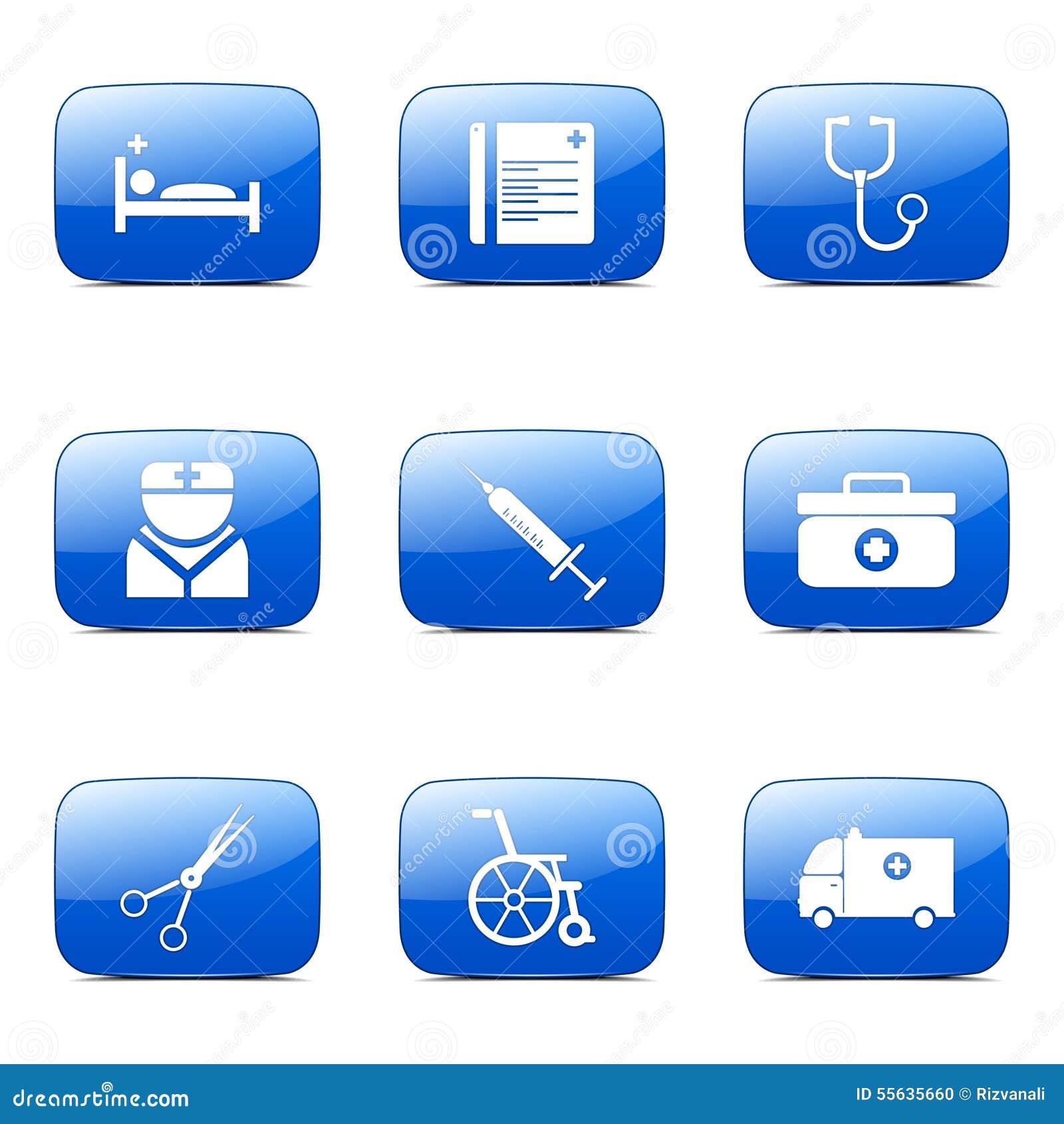 Hospital Health Square Vector Blue Icon Set 2 | CartoonDealer.com #55635694