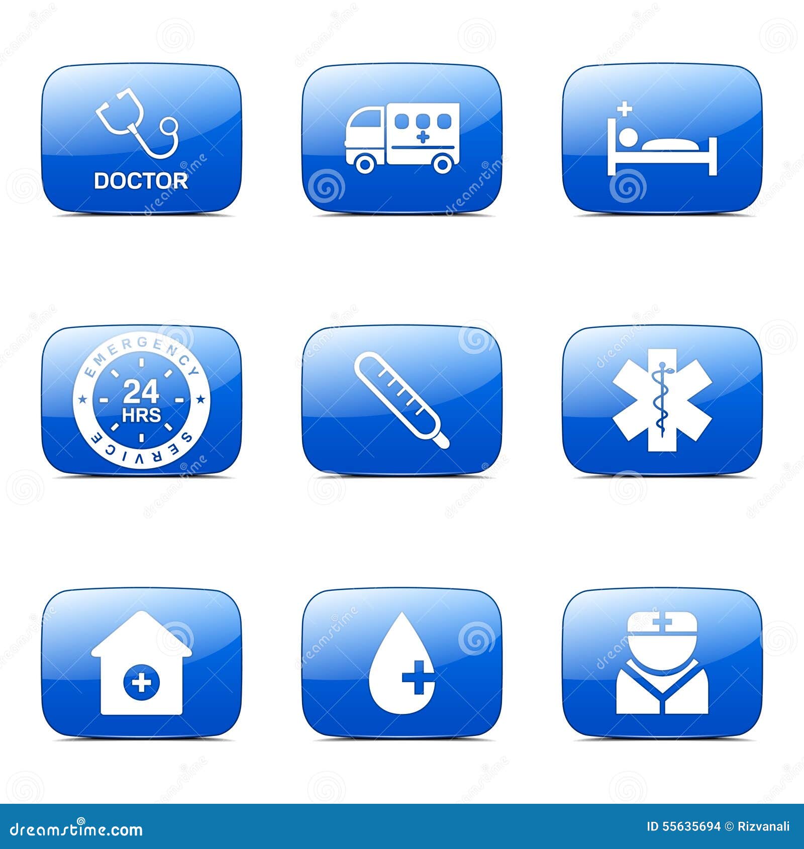 Hospital Health Square Vector Blue Icon Set 2 Stock Vector ...