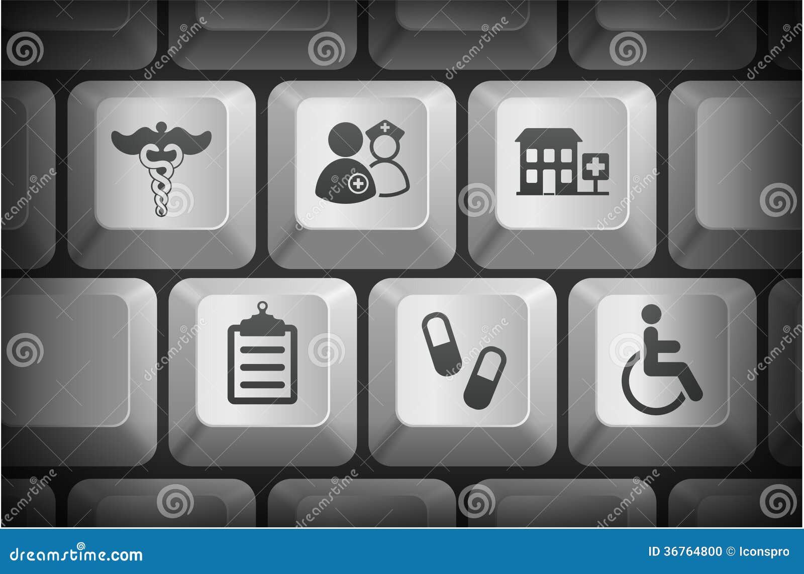 Hospital Icons on Computer Keyboard Buttons Stock Illustration ...