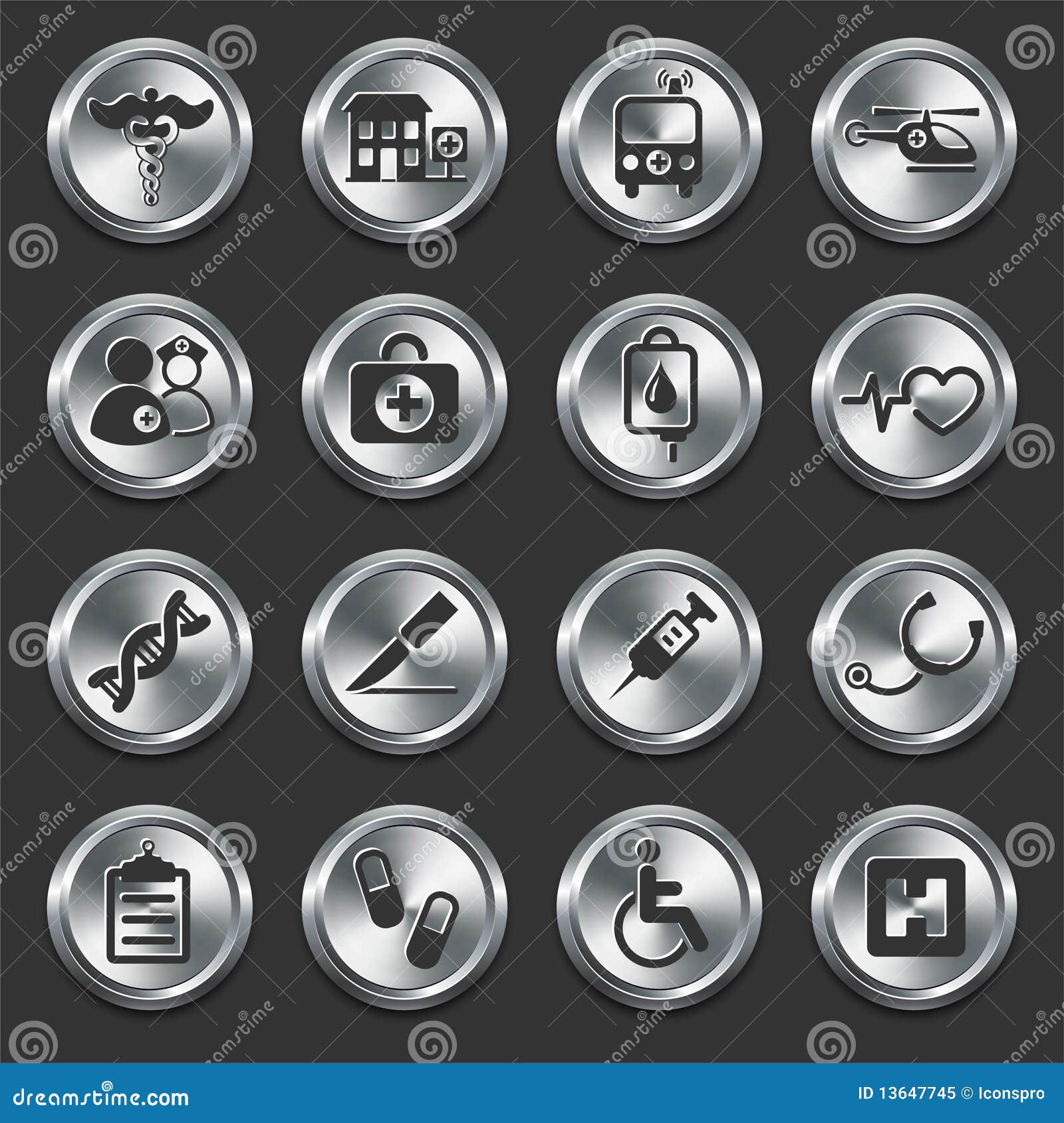Hospital Icons on Metal Internet Buttons Stock Illustration ...