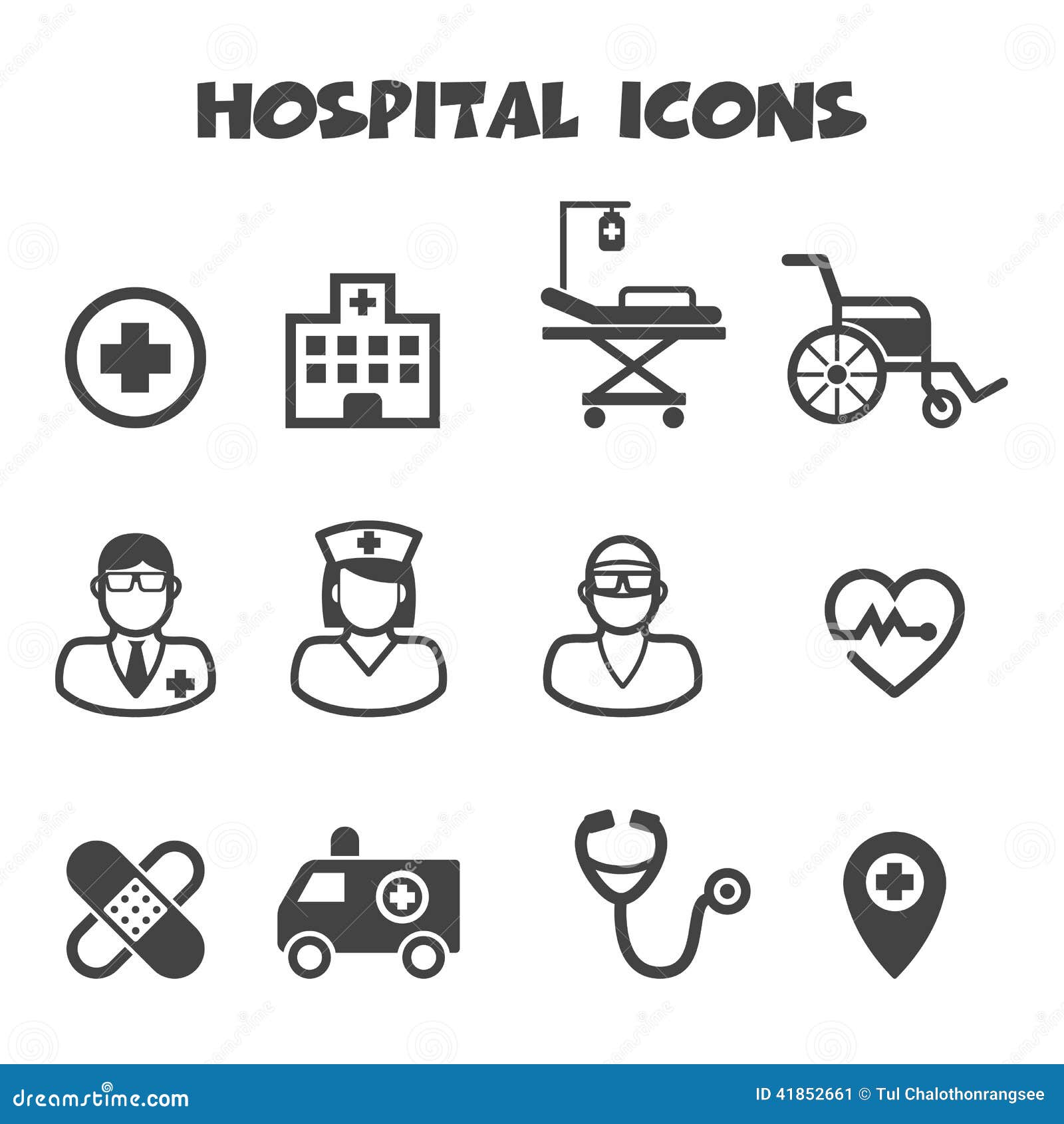 Hospital Icons And Stickers, Vector Illustration. Collage With Health ...