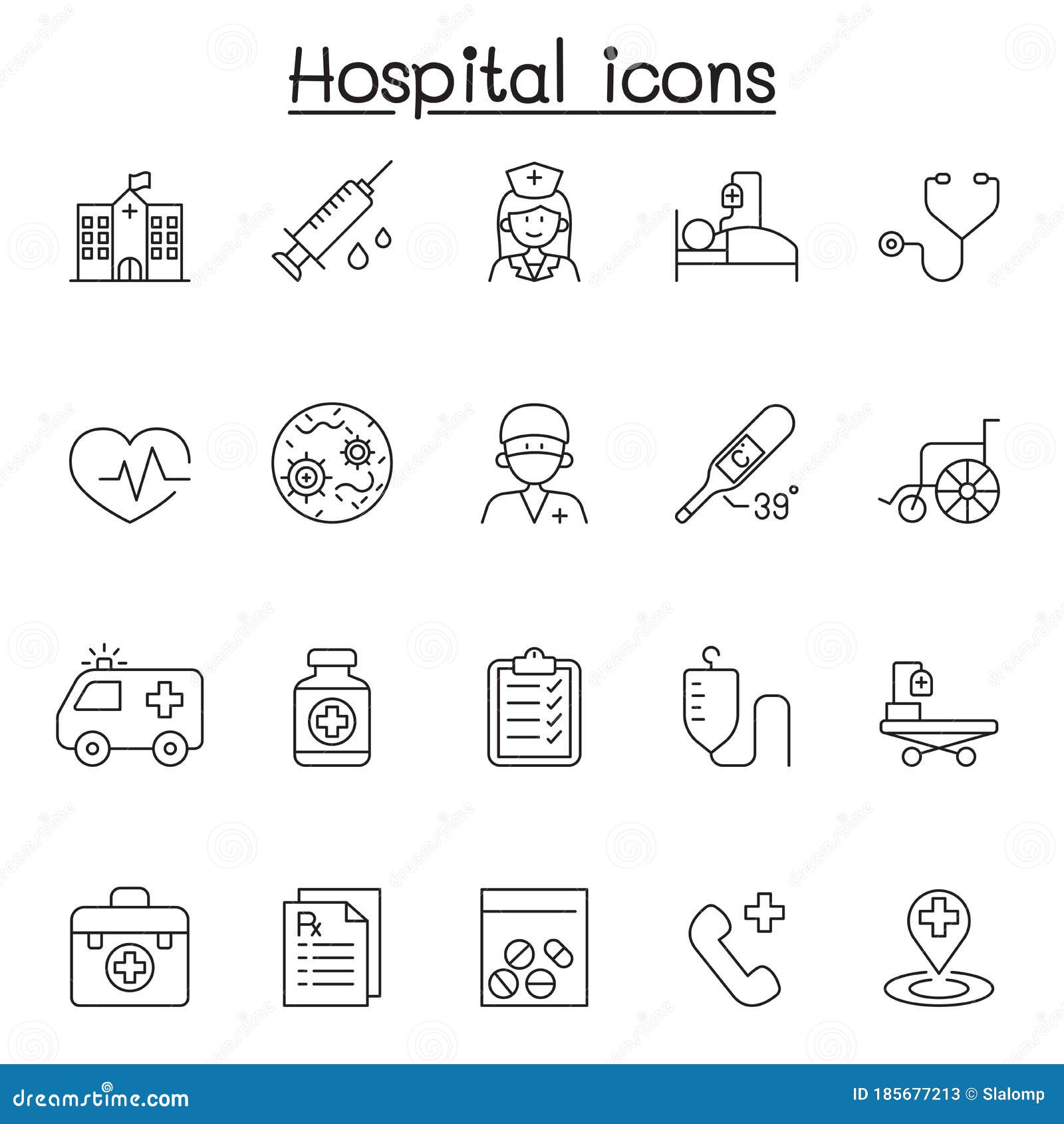 Hospital Icons And Stickers, Vector Illustration. Collage With Health ...