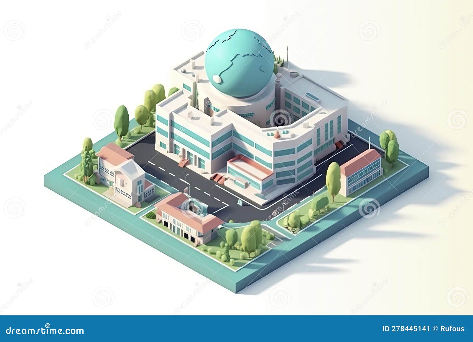 Hospital Isometric on Earth.3d Rendering Stock Illustration ...