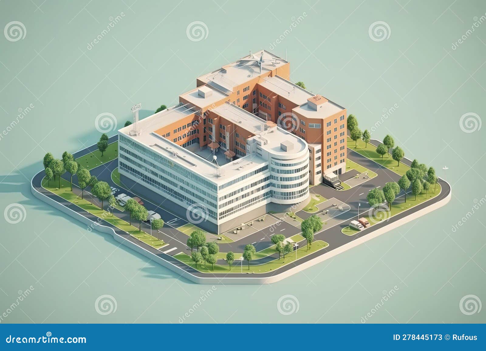 Hospital Isometric on Earth.3d Rendering Stock Illustration ...