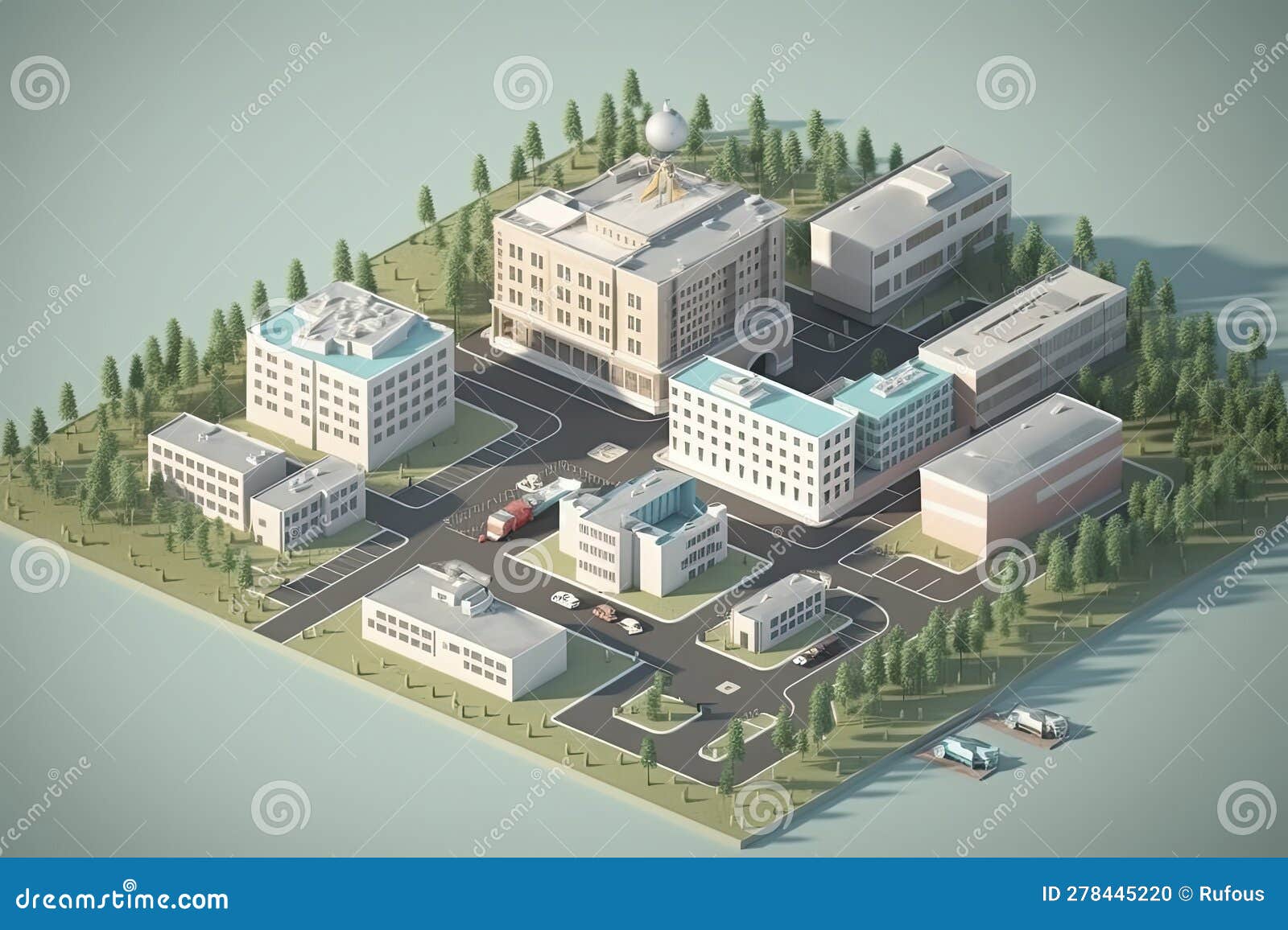 Hospital Isometric on Earth.3d Rendering Stock Illustration ...