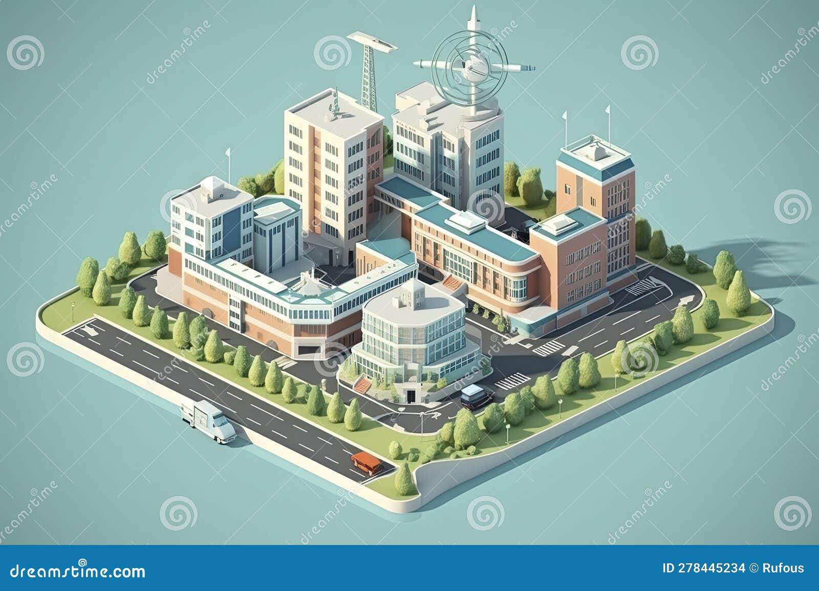 Hospital Isometric on Earth.3d Rendering Stock Illustration ...
