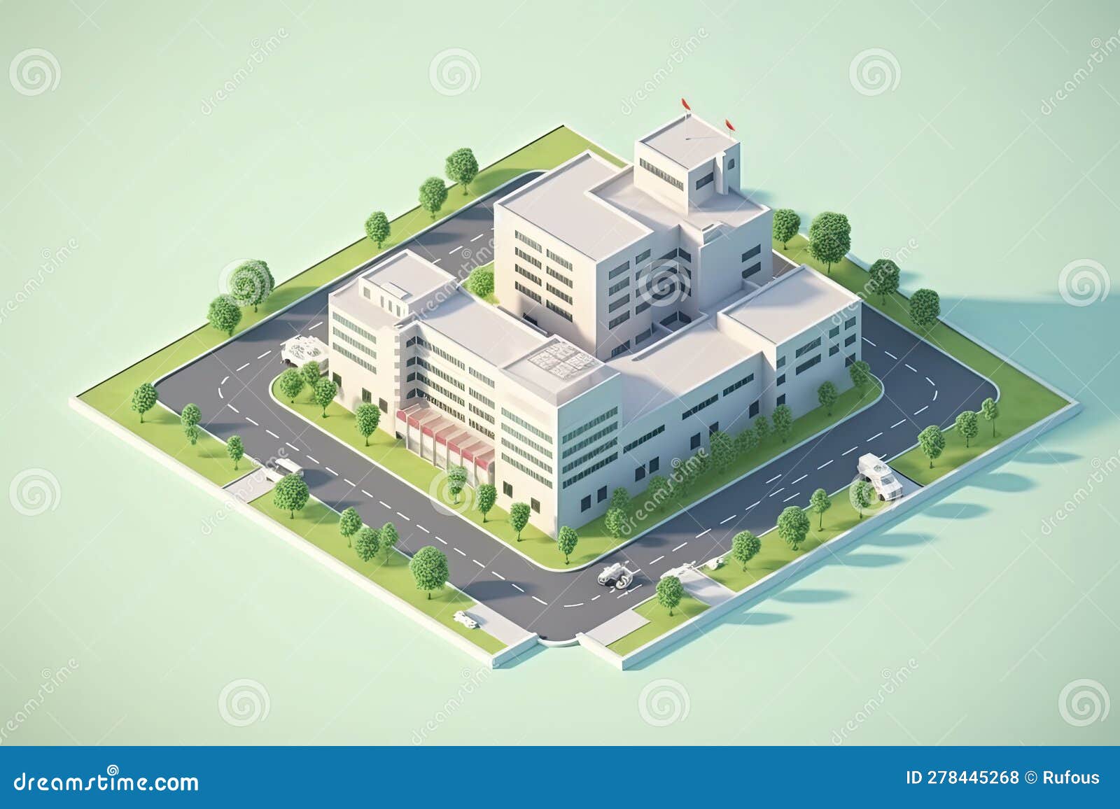 Hospital Isometric on Earth.3d Rendering Stock Illustration ...