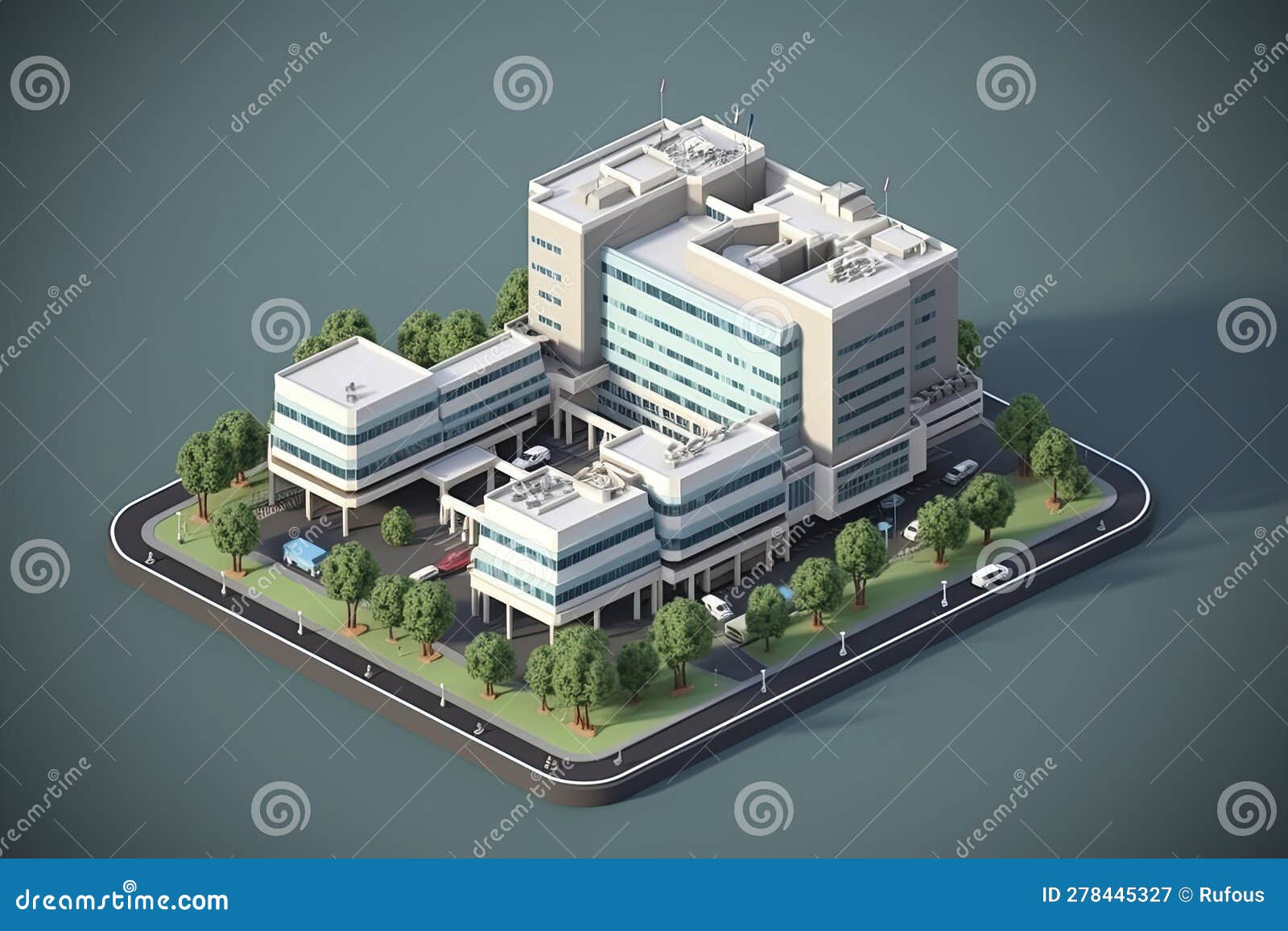 Hospital Isometric on Earth.3d Rendering Stock Illustration ...