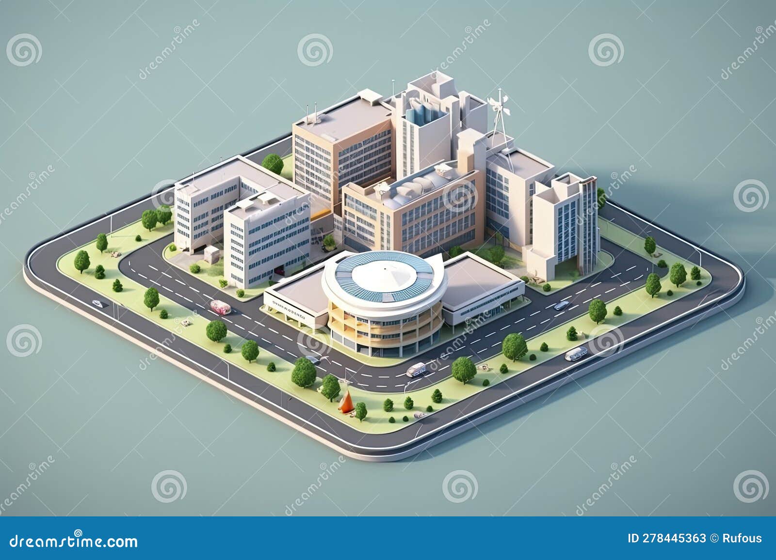 Hospital Isometric on Earth.3d Rendering Stock Illustration ...