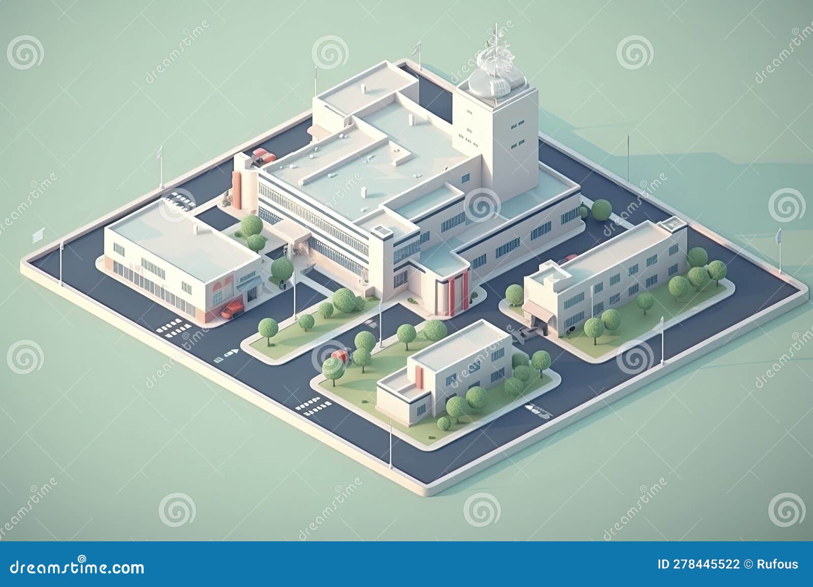 Hospital Isometric on Earth.3d Rendering Stock Illustration ...