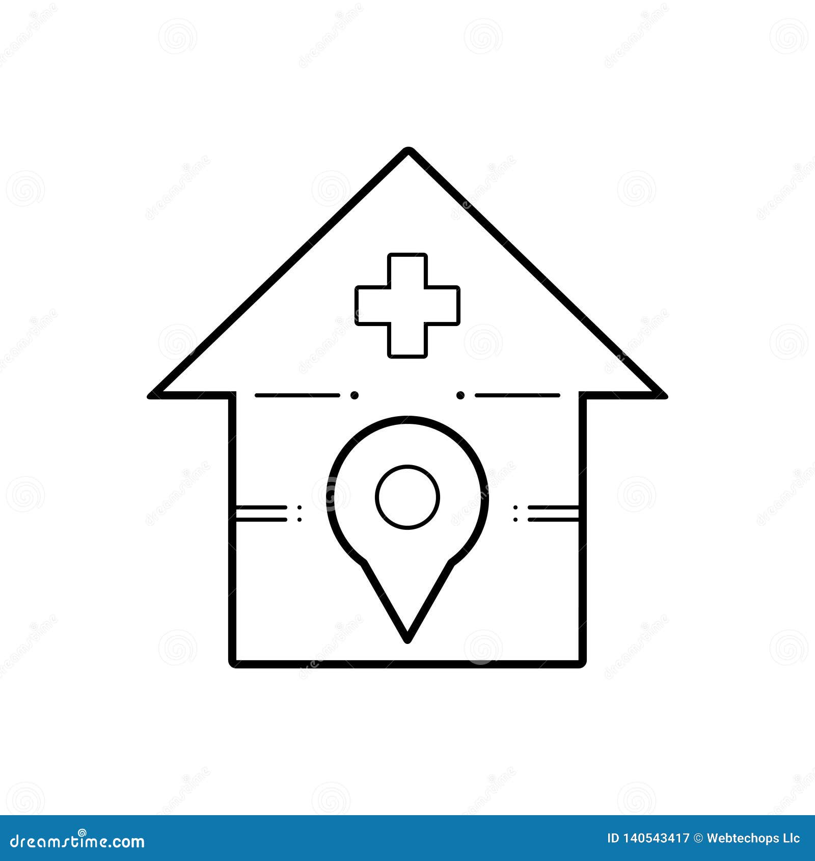Black Line Icon for Hospital Location, Clinic and Hospital Stock Vector ...