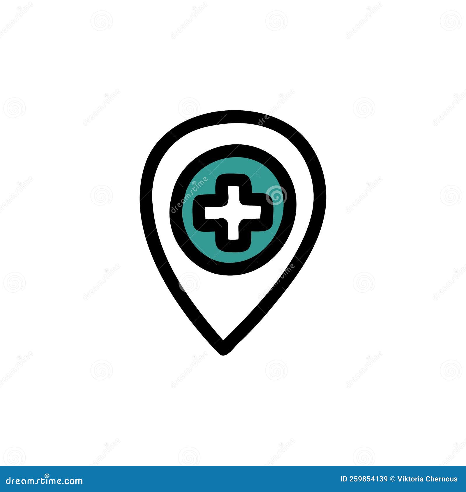 Hospital Map Pointer Doodle Icon, Vector Color Line Illustration Stock ...