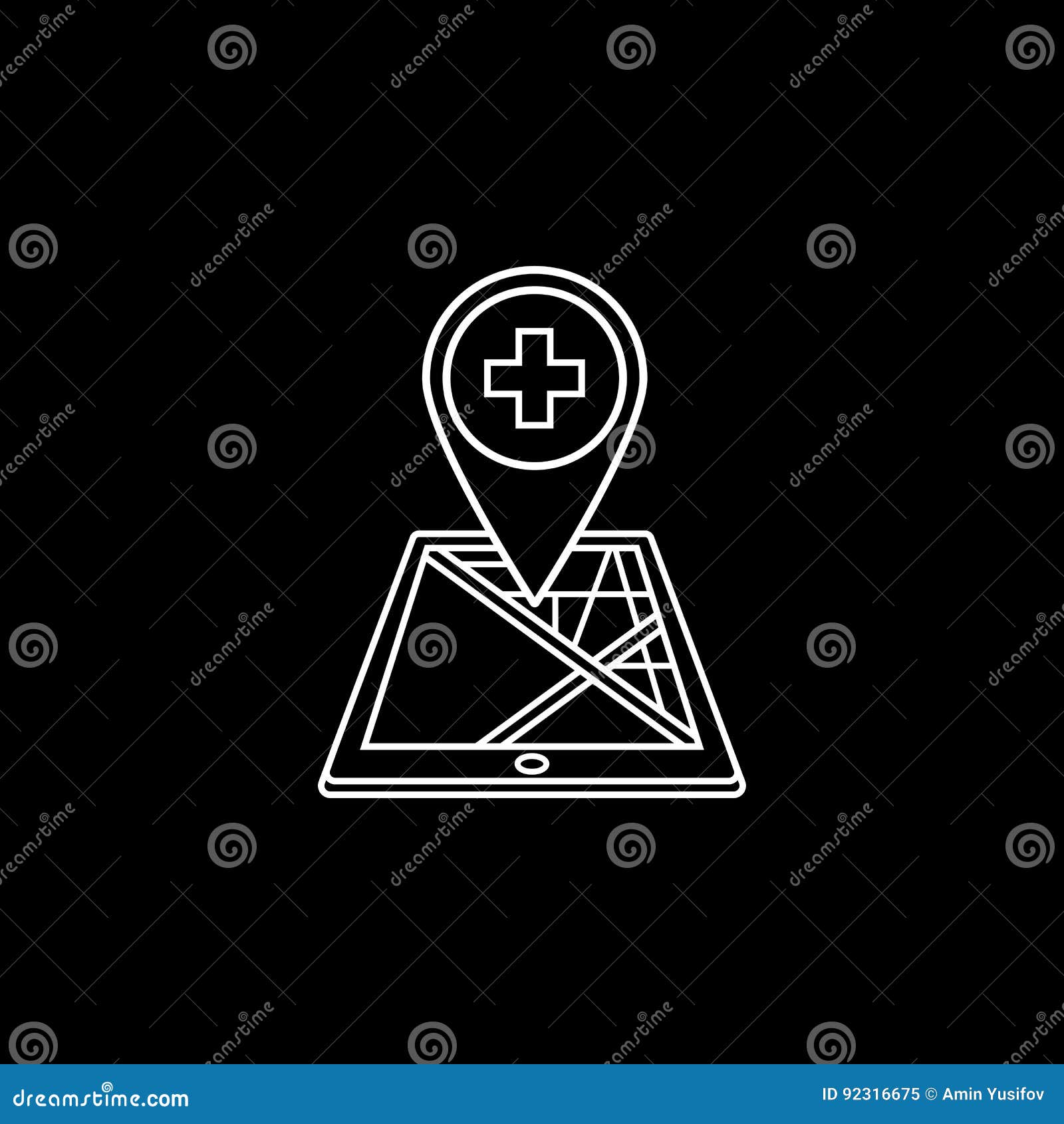Hospital Map Pointer Line Icon, Mobile Gps Stock Vector - Illustration ...