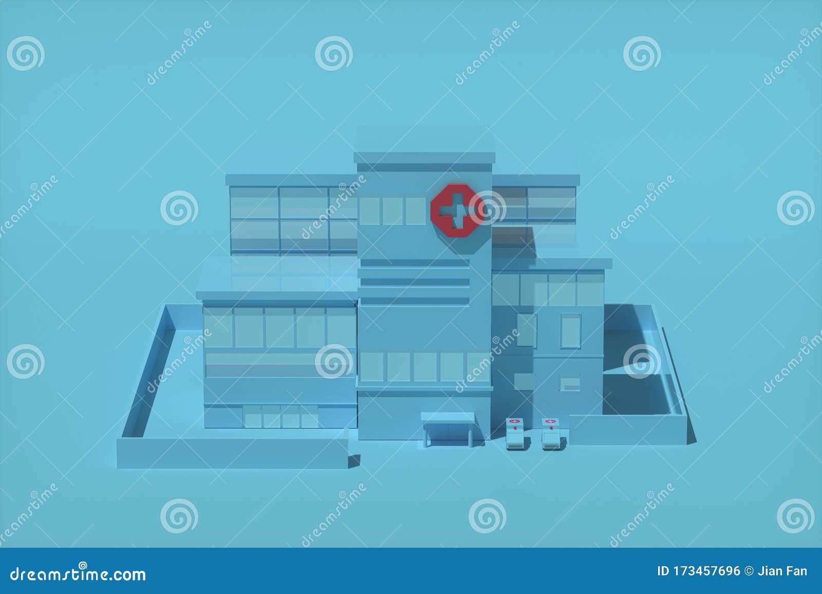 Hospital Model with Blue Background,abstract Conception,3d Rendering ...