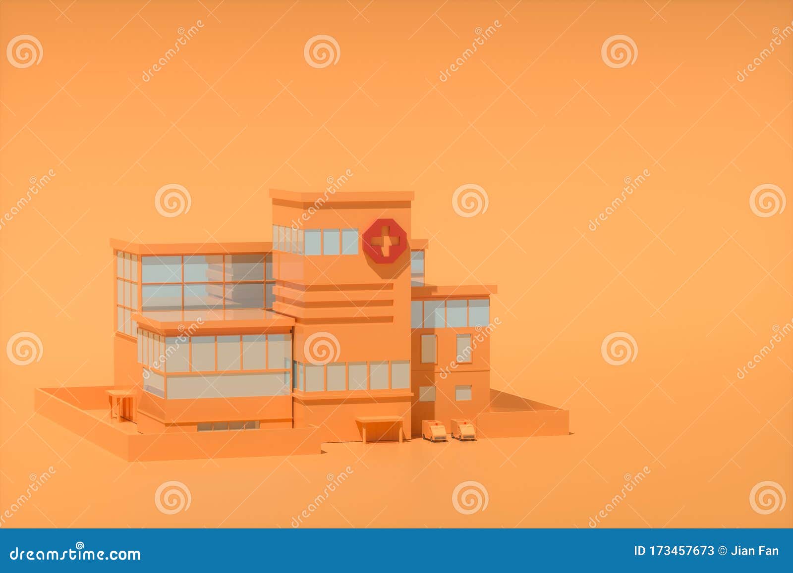 Hospital Model with Orange Background,abstract Conception,3d Rendering ...