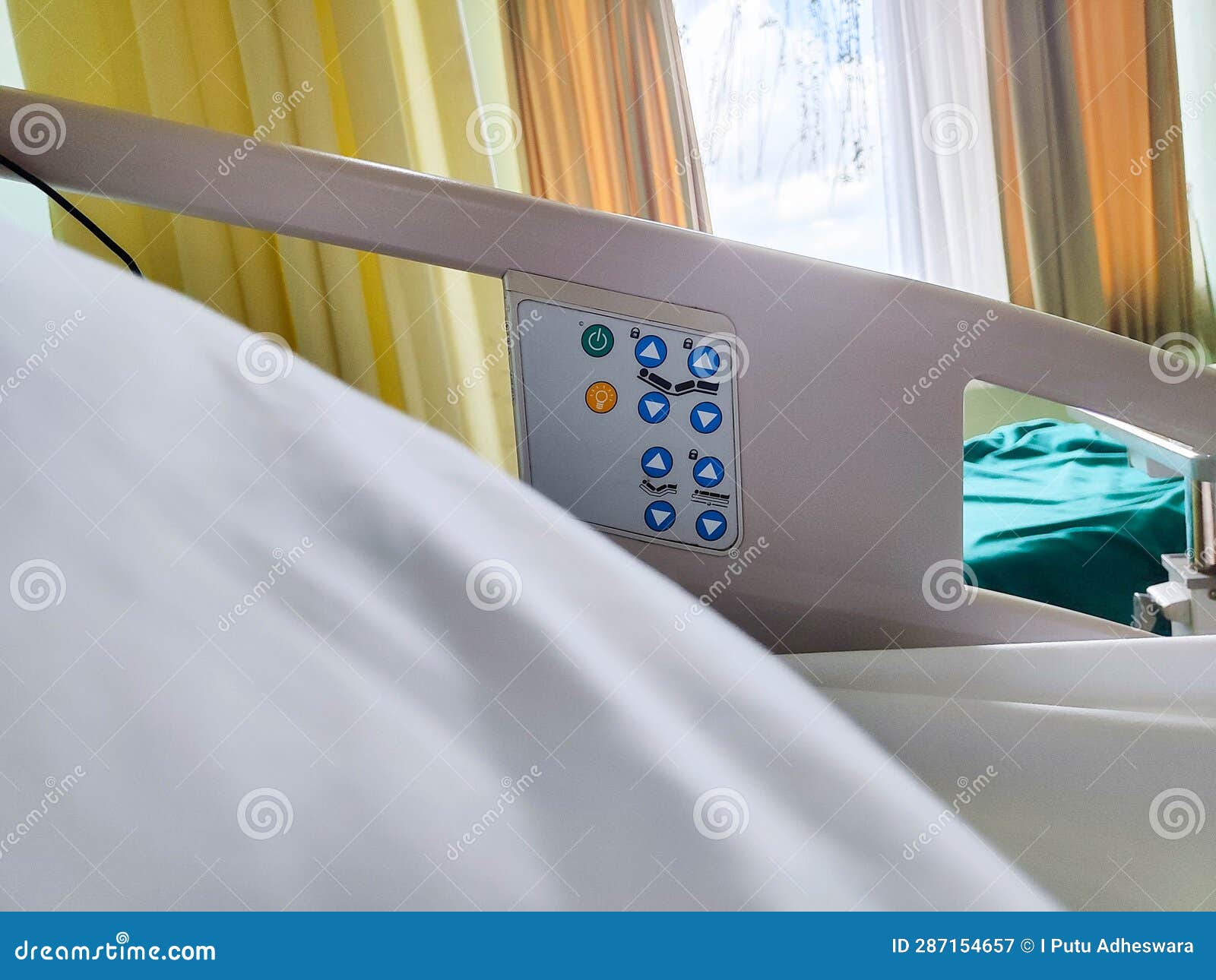 Hospital patient bed. stock image. Image of background - 287154657