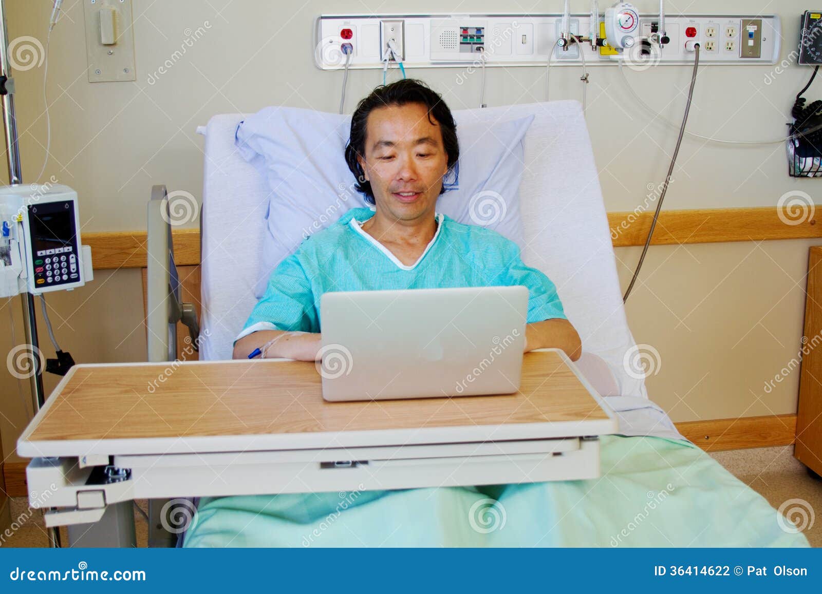 Hospital Patient Looking at Computer Stock Photo - Image of illness ...