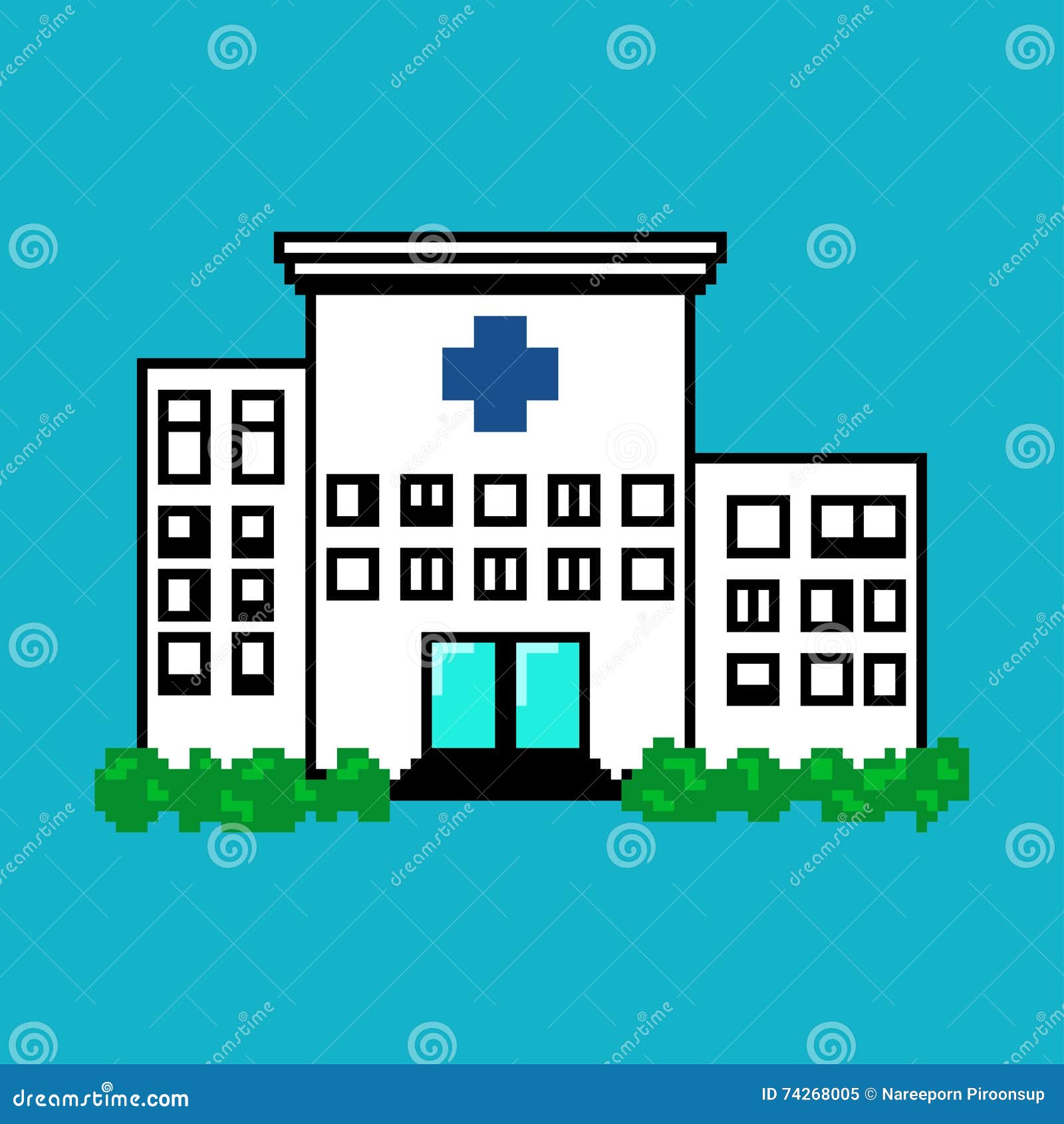 Hospital in Pixel Art Style on Blue Background Stock Vector ...