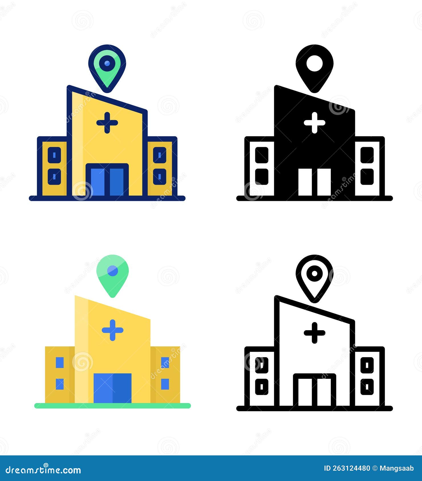 Hospital. Pointer and Location Icons. Vector Stock Vector ...