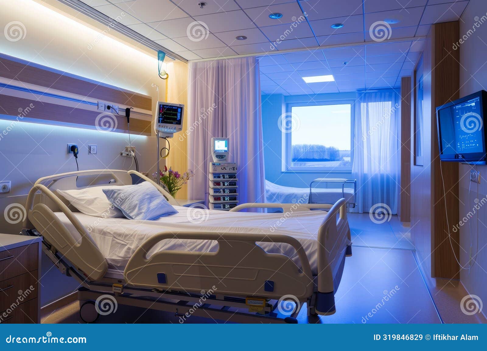 A Hospital Room Featuring A Bed And Television Equipped With Biometric