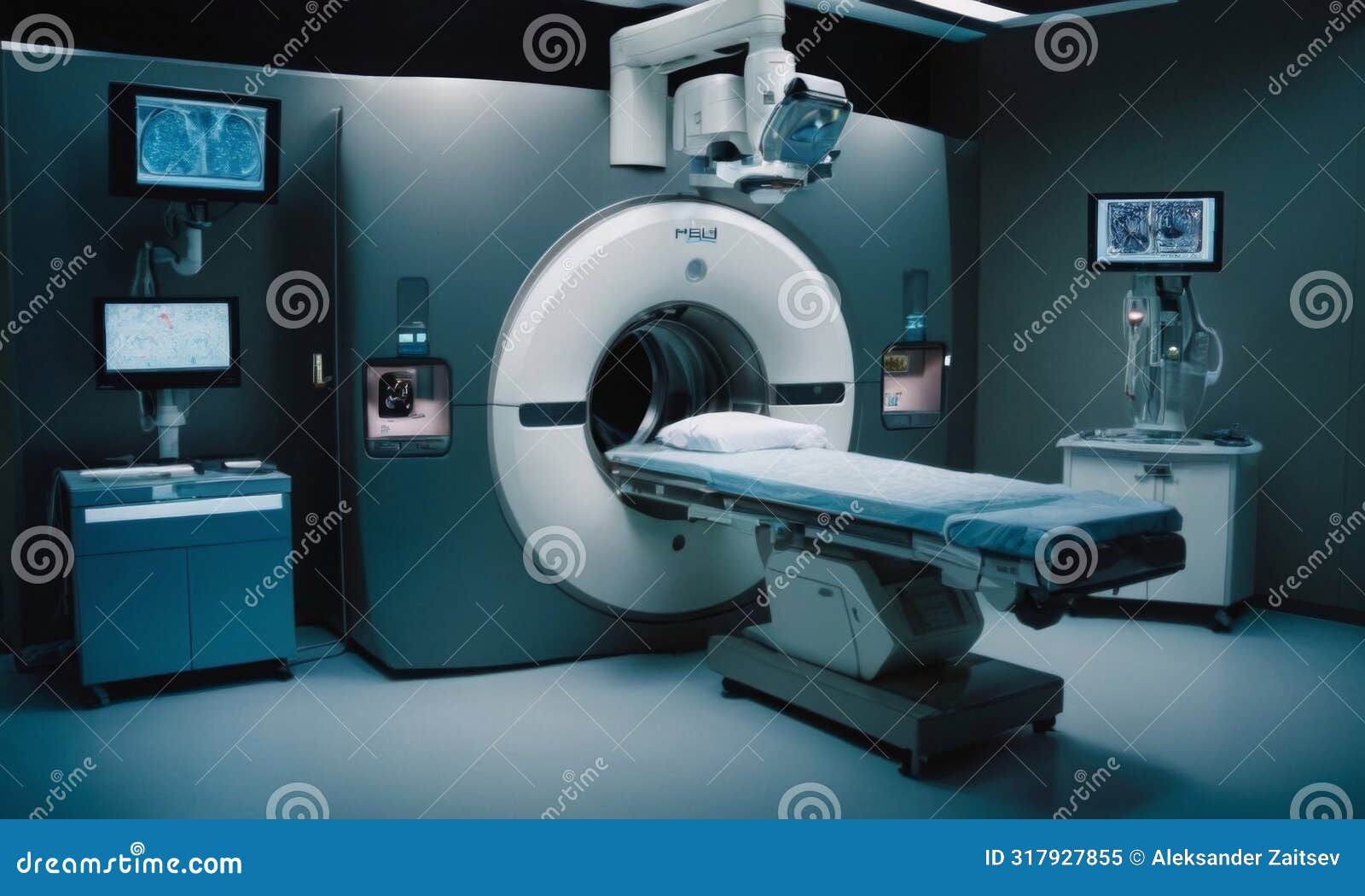 A Hospital Room with a Large MRI Machine and a Bed Stock Illustration ...