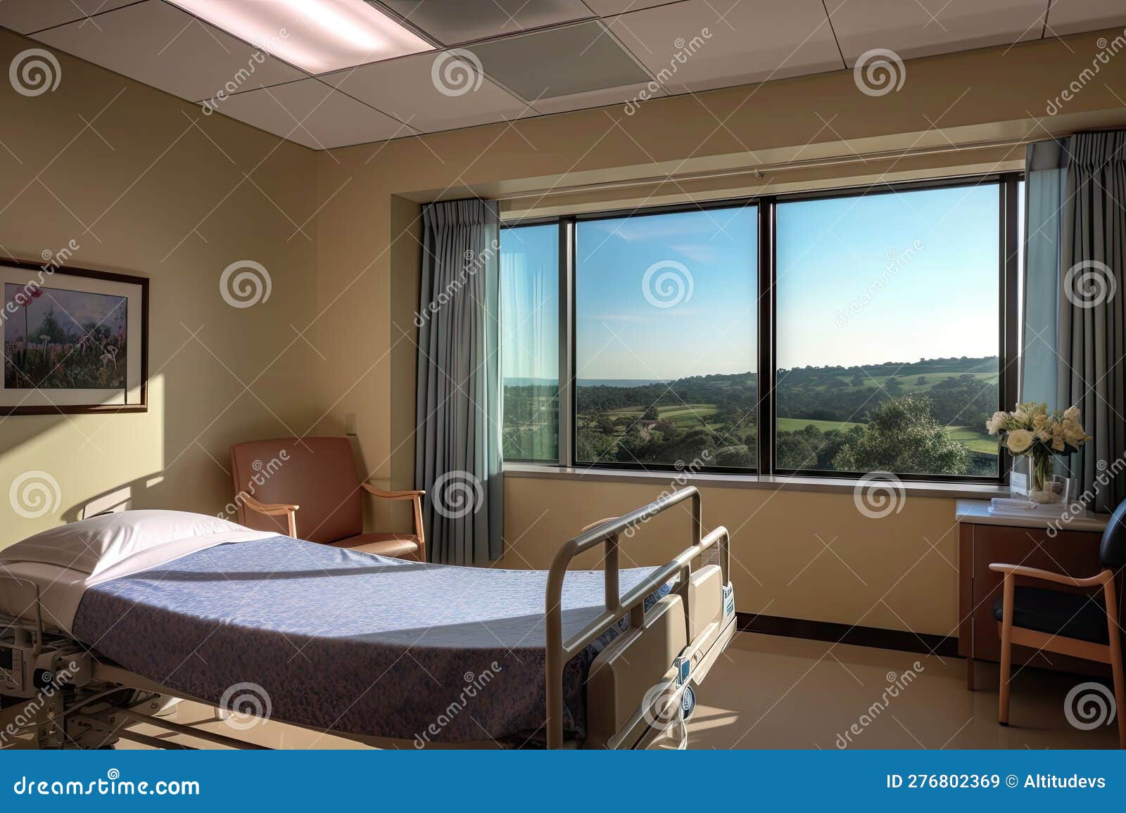 Hospital Room, with View of Rolling Hills and Blue Sky for a Peaceful ...