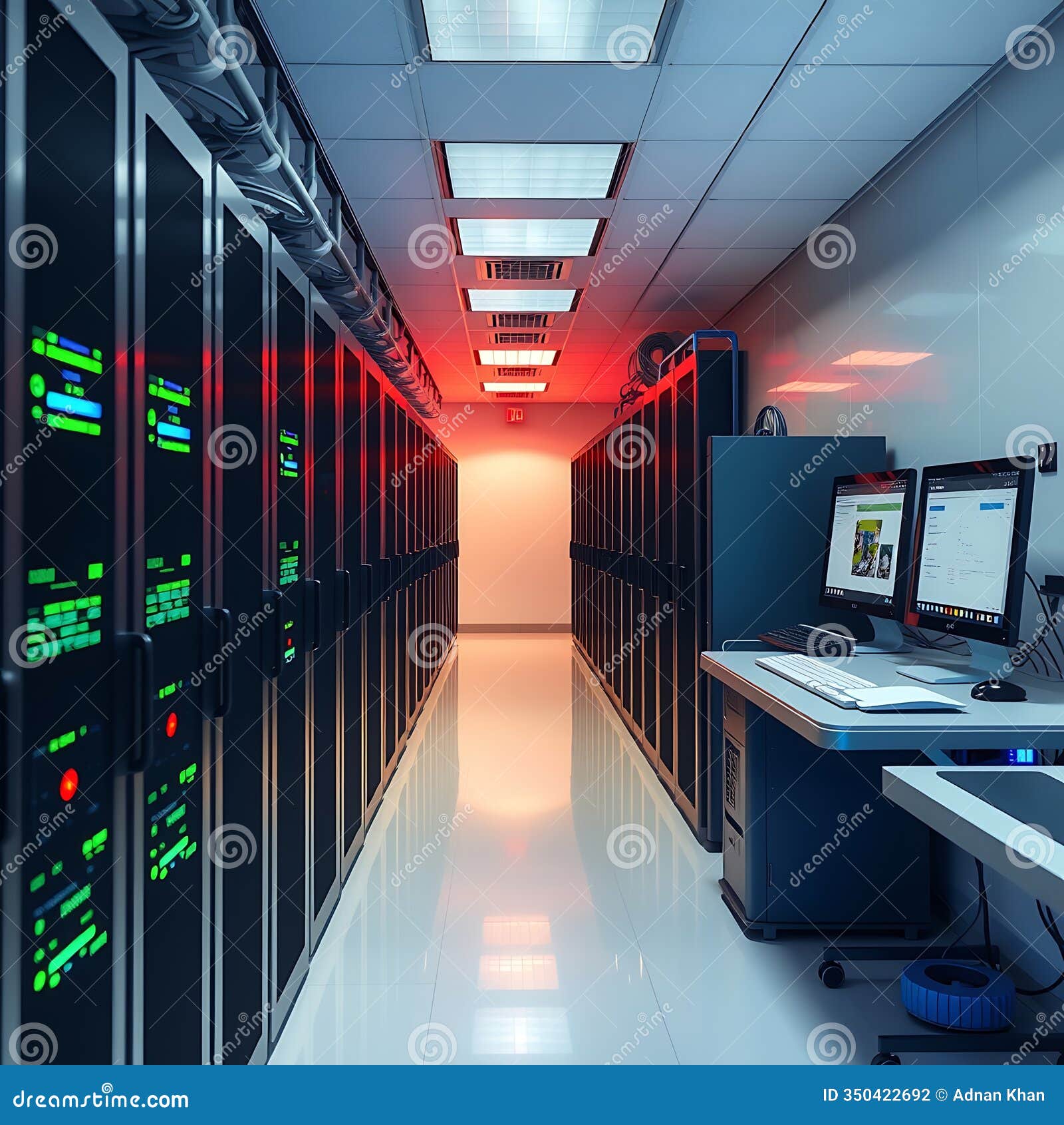 A Hospital it Server Room with Rows of Servers, Monitors, and Blinking ...
