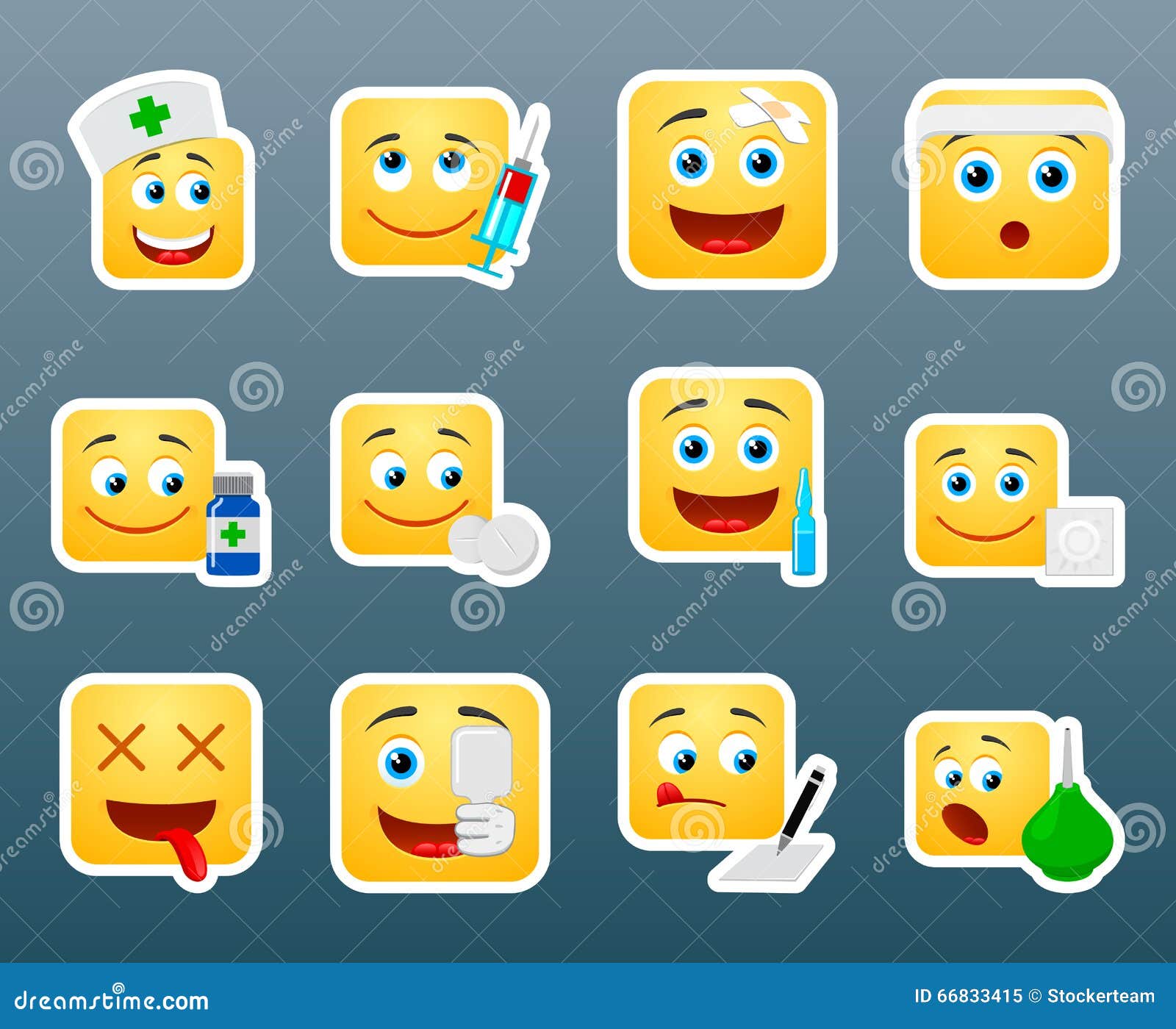 Hospital smile stickers stock vector. Illustration of pills - 66833415