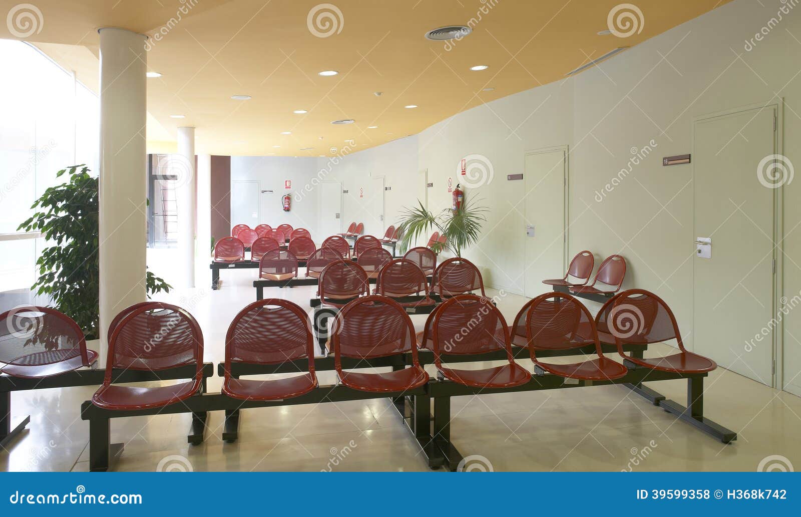 Hospital Waiting Area with Red Metallic Chairs. Stock Photo - Image of ...