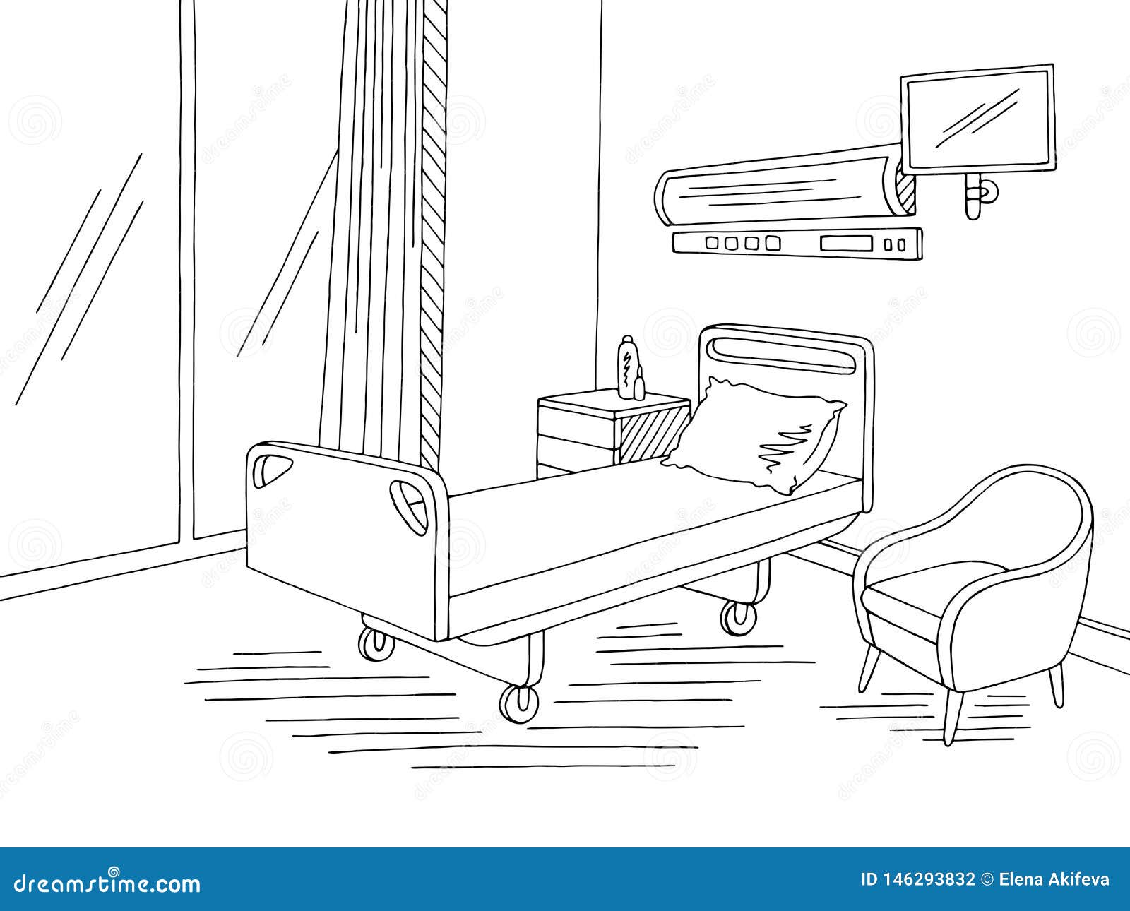 Hospital Ward Graphic Black White Interior Sketch Illustration Vector ...