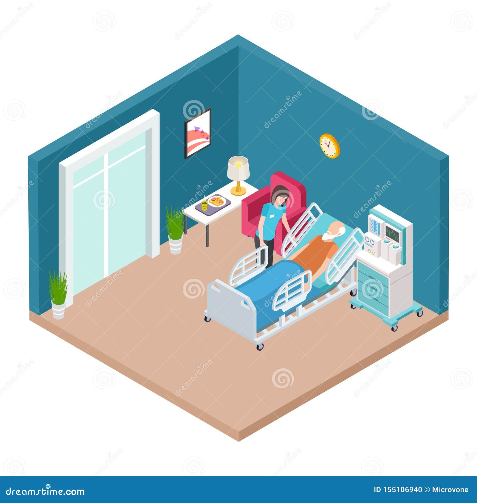 Hospital Ward Resuscitation Interior Vector Isometric Nurse Caring
