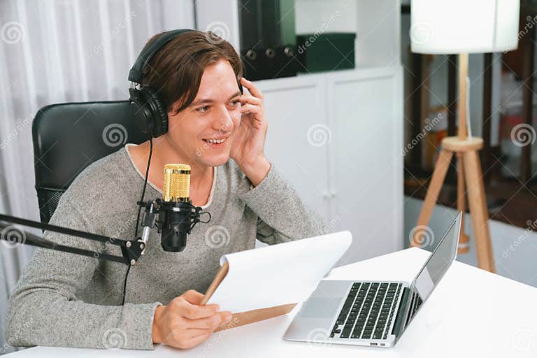 Host Channel in Broadcaster with Script Note Reading To Listeners ...