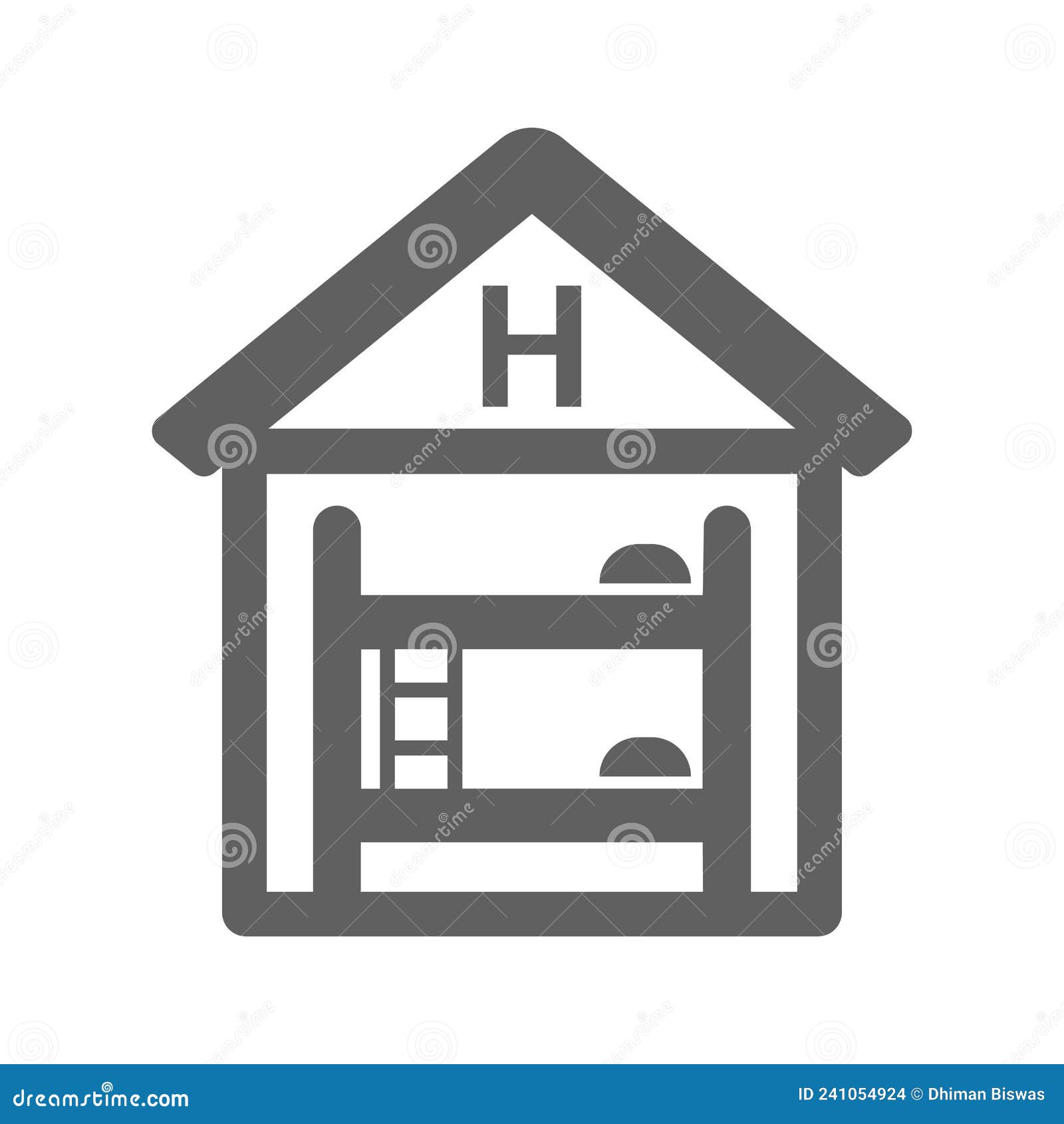 Hostel, Building, Bed Icon. Gray Vector Graphics Stock Illustration ...