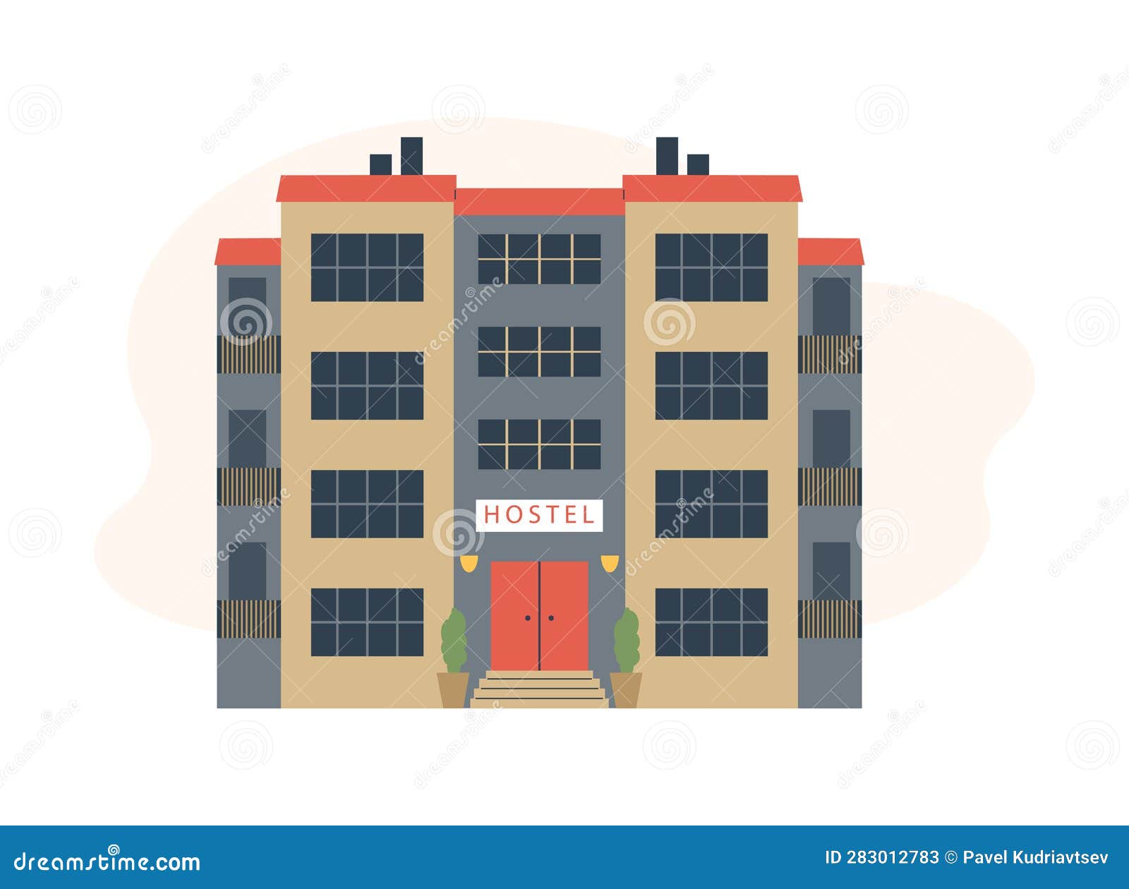 Hostel Building Exterior Flat Style, Vector Illustration Stock Vector ...