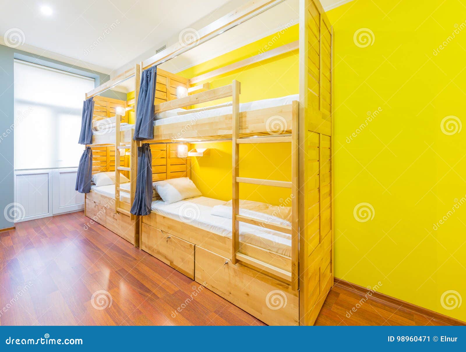 The Hostel Dormitory Beds Arranged in Room Stock Image - Image of ...