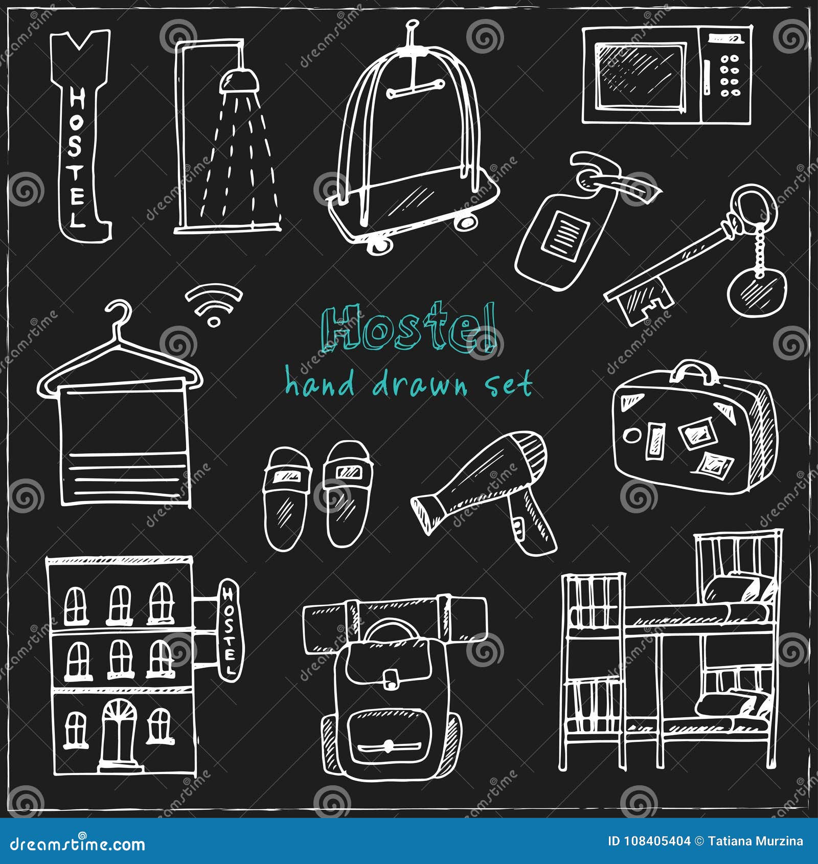 Hostel. Hand Drawn Doodle Set. Sketches. Vector Illustration for Design ...