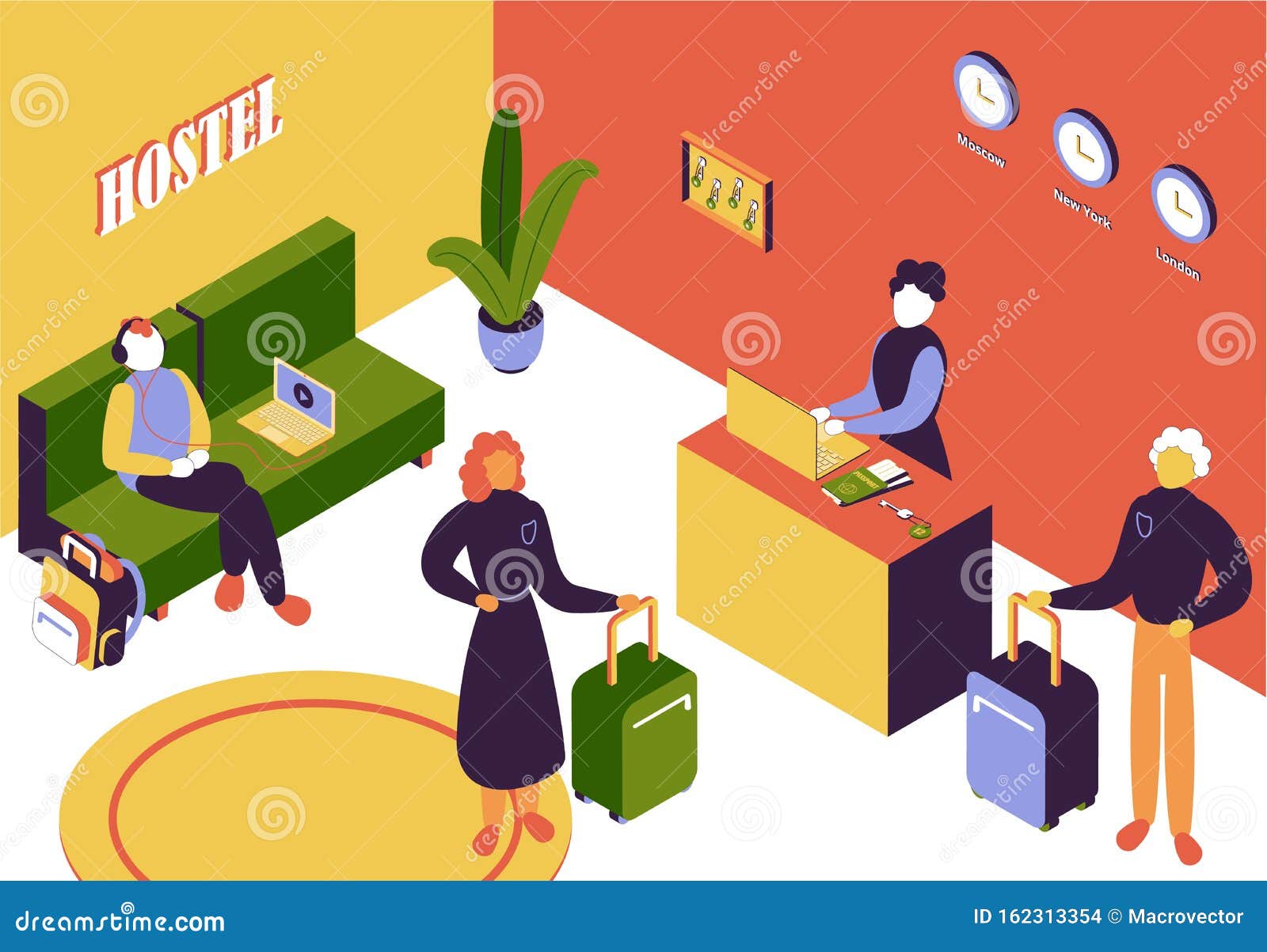 Hostel Isometric Illustration Stock Vector - Illustration of character ...