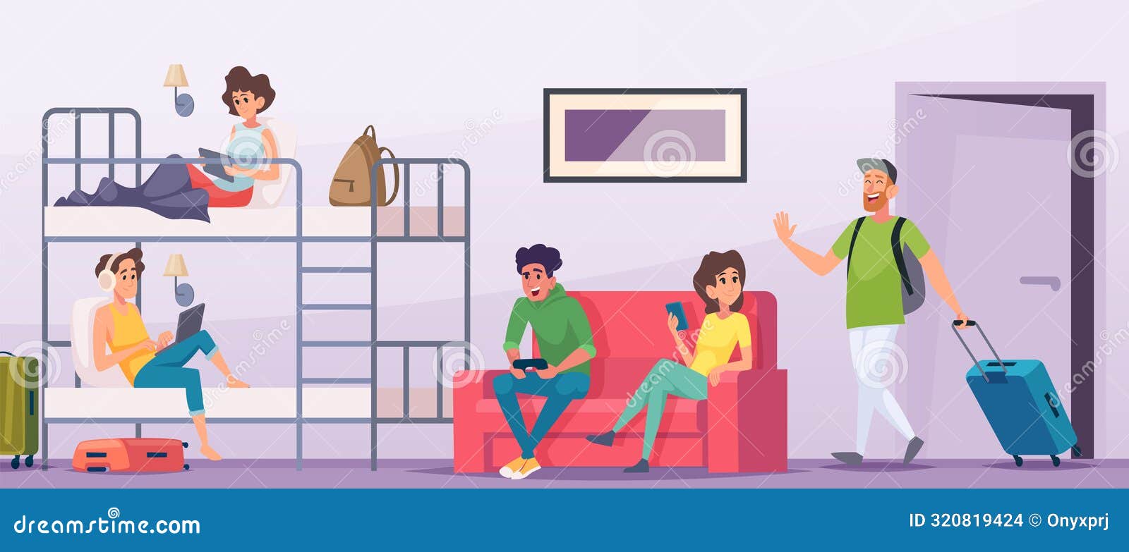 Hostel Open Space Room with Students Sleeping Sitting Playing Walking ...