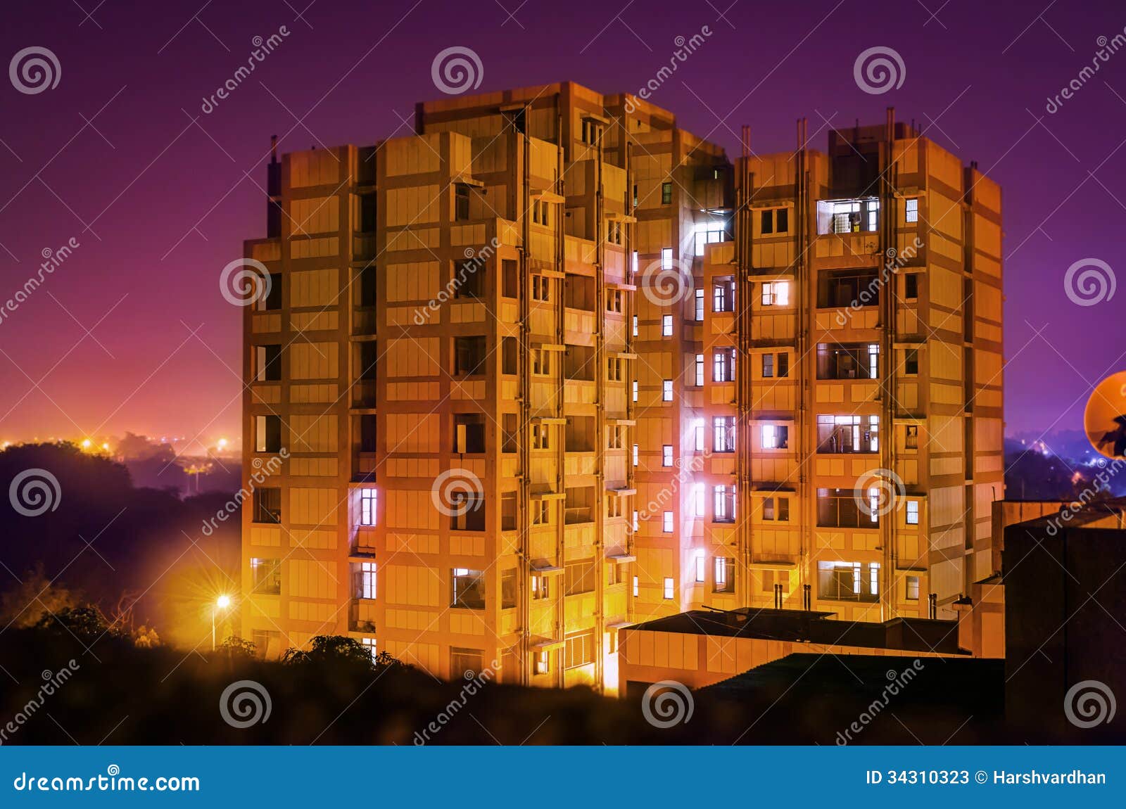 Hostel or Residence Building at Night Stock Image - Image of pavilion ...