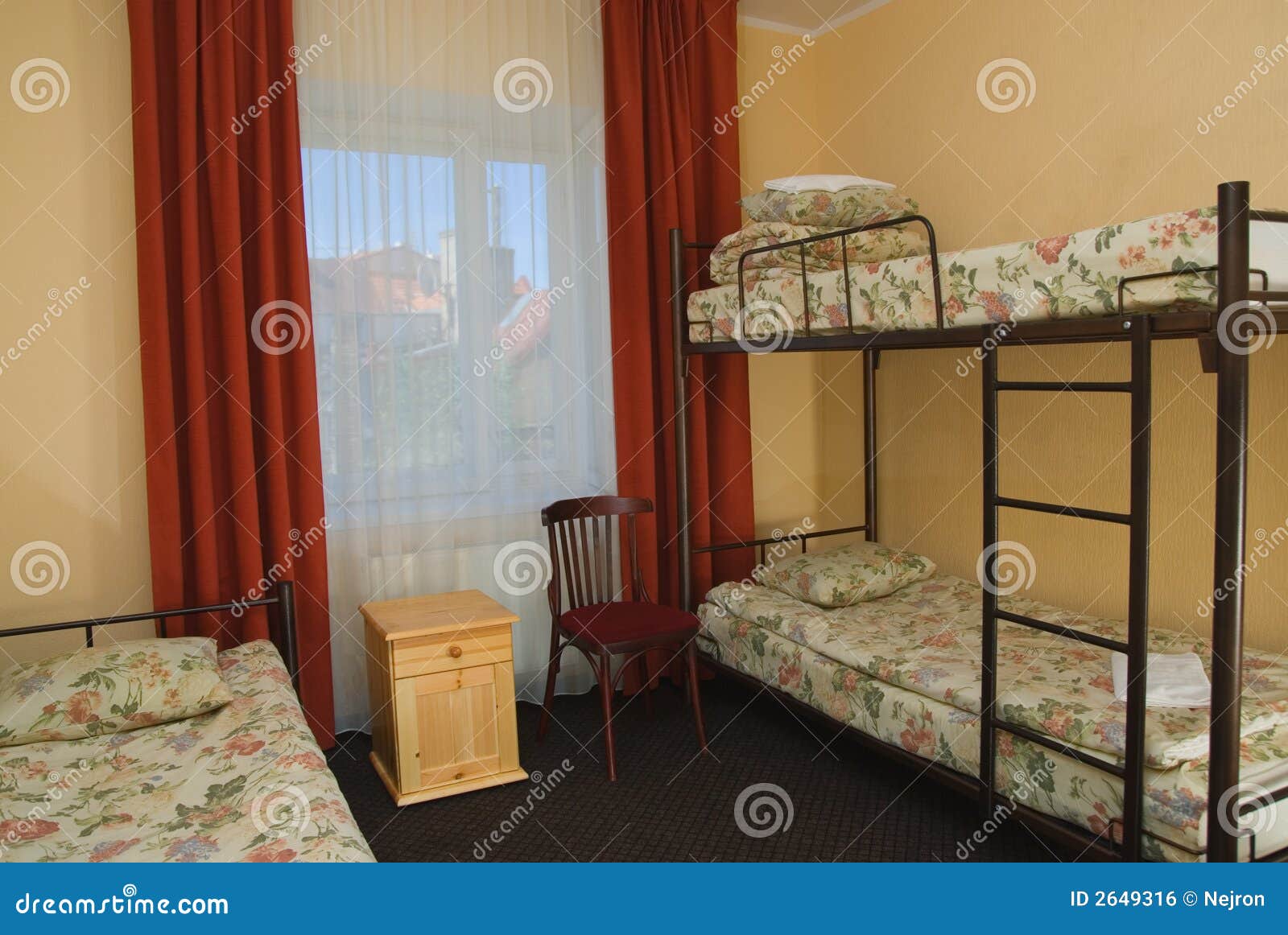 Hostel room with city view stock photo. Image of bedroom - 2649316